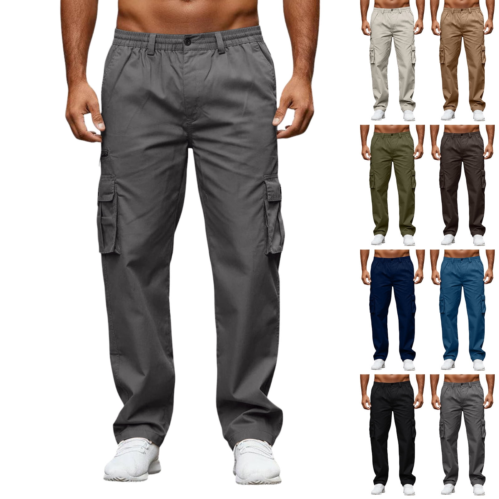 Havenx Cargo Pants for Men Stretch Elastic Waist Pants with Pockets ...