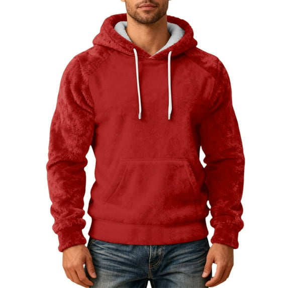 Havenx Christmas Hoodie Men Fuzzy Flannel Sweatshirt Long Sleeve Solid ...