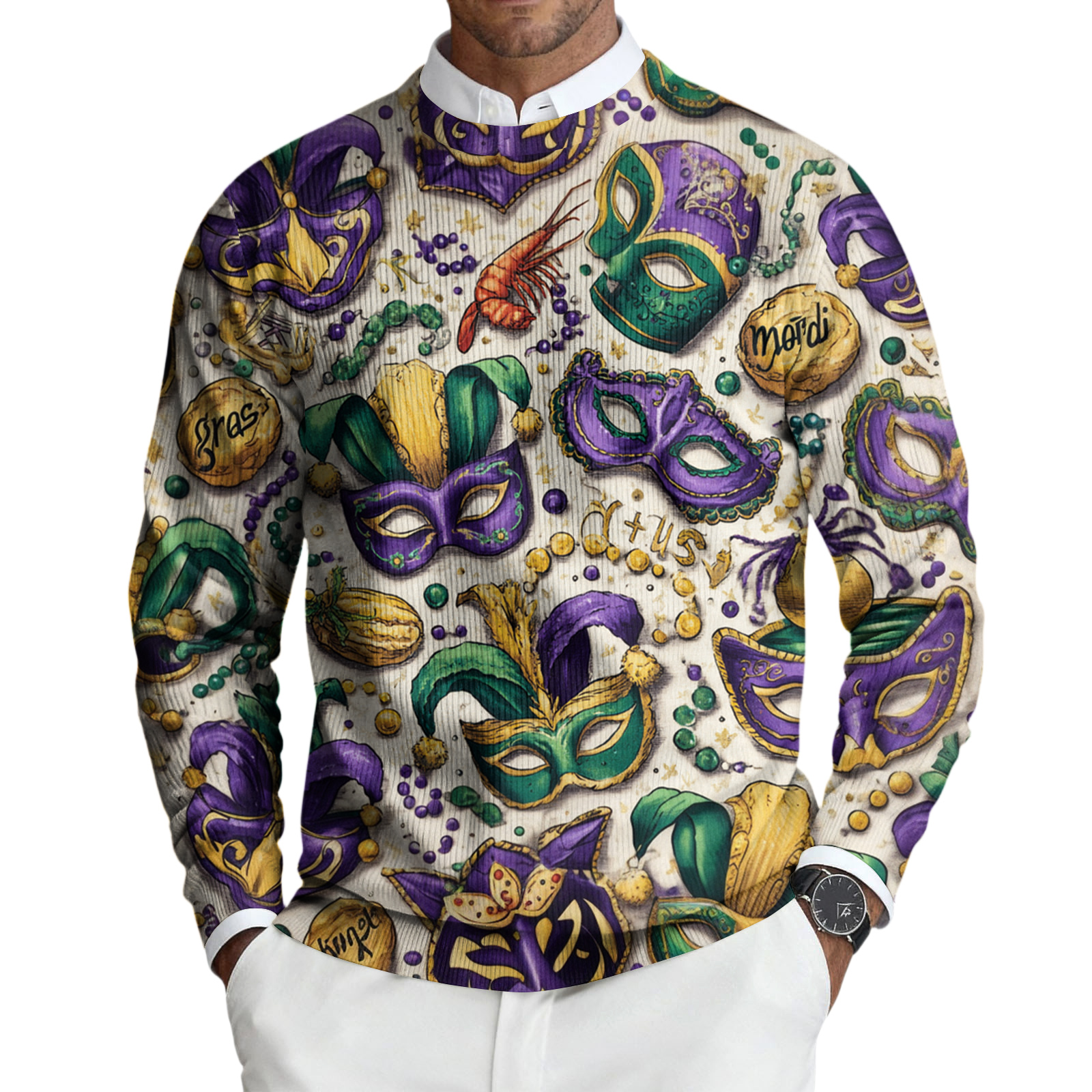 Havenx Knit Sweater for Men Crew Neck Carnival Printed Pullover Long ...