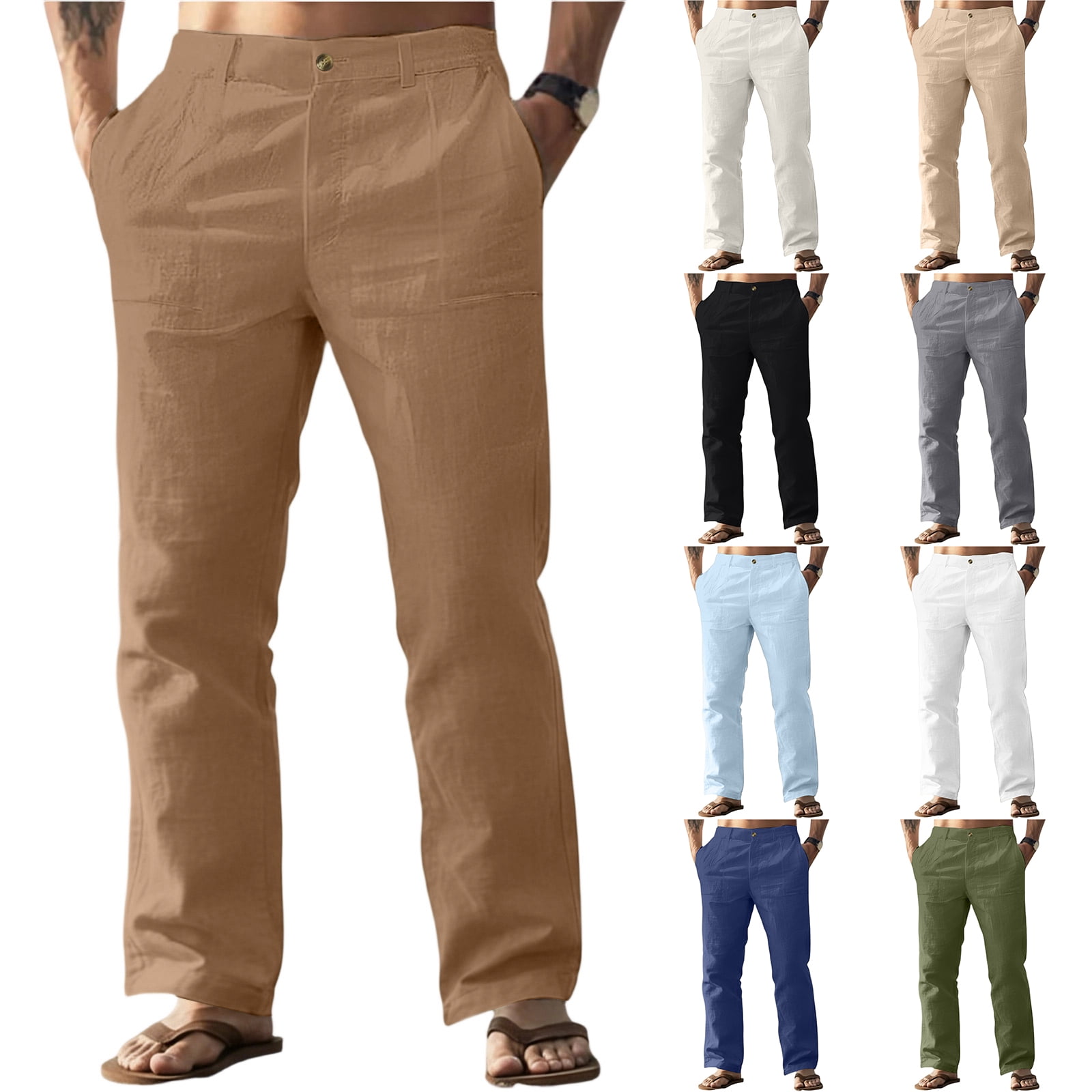 Havenx Linen Dress Pants for Mens Drawstring Elastic Waist Trousers ...