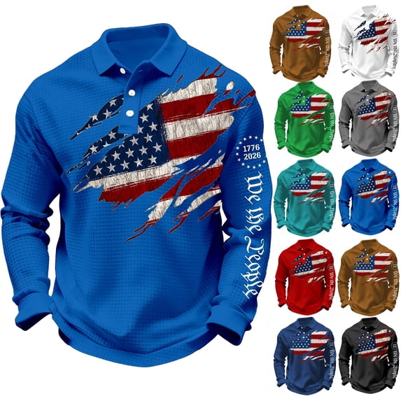 Havenx Men's 250 Anniversary Usa Shirt Long-Sleeved Waffle-Knit Shirt ...