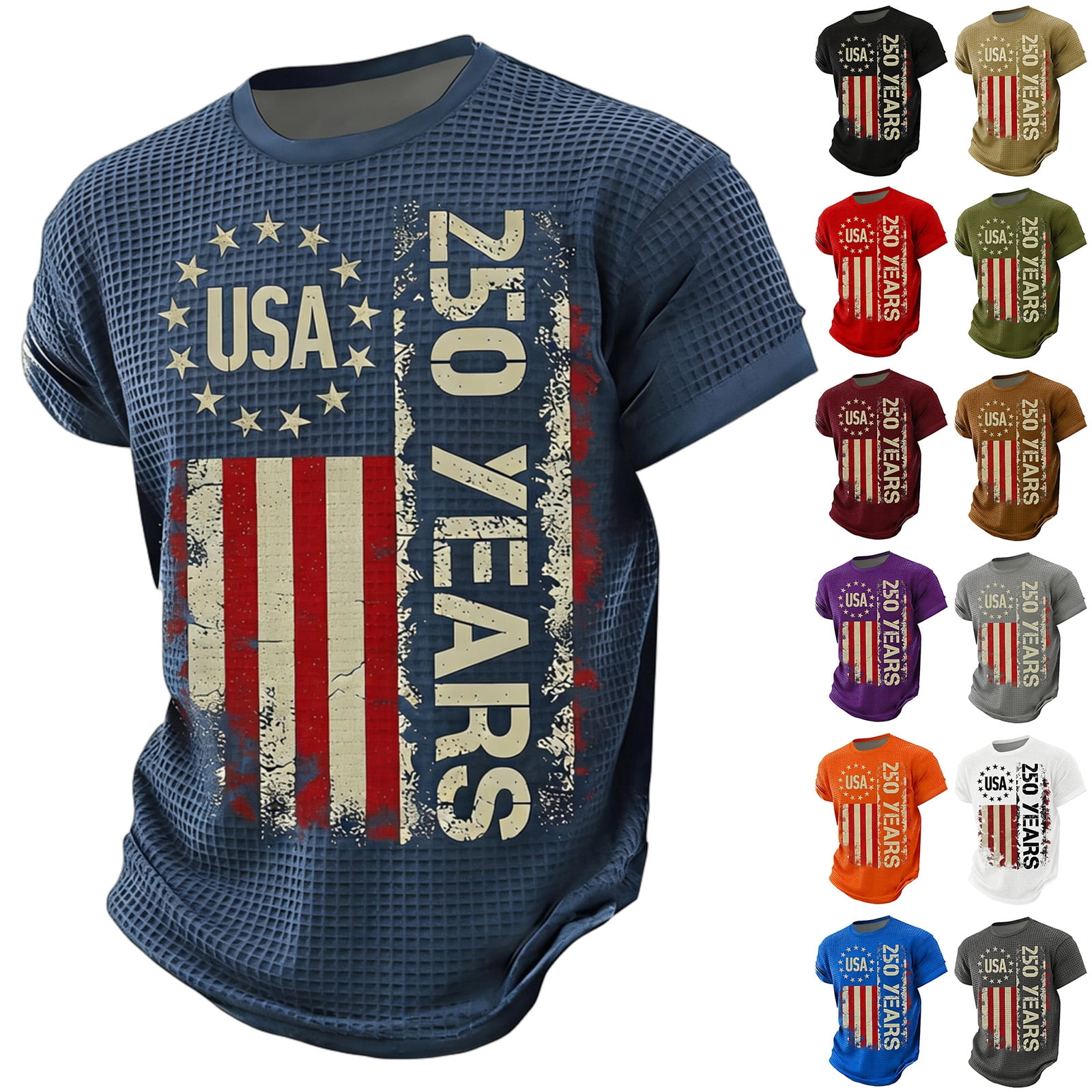 Havenx Men's 250th Anniversary American Flag Print Shirt Waffle-Knit ...
