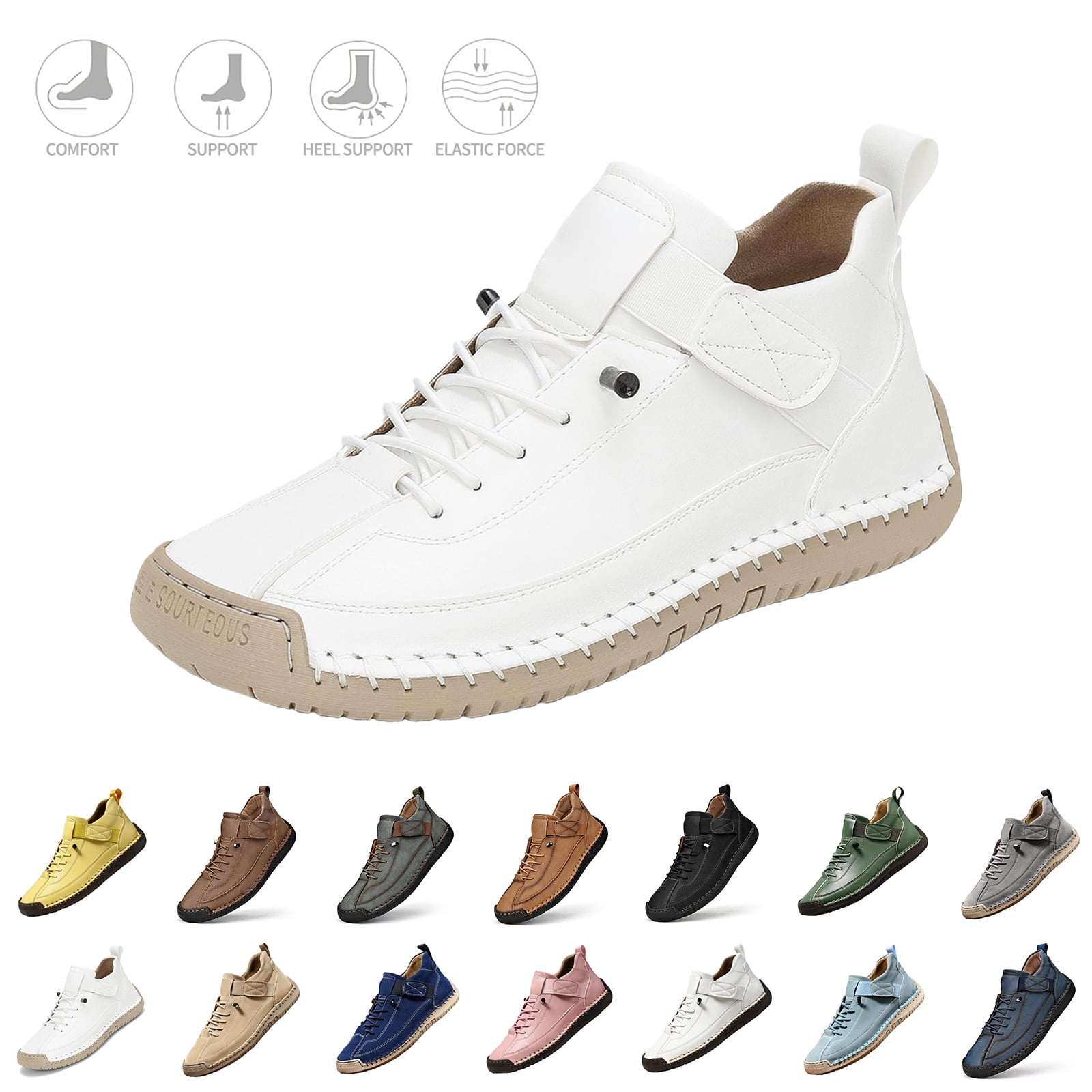 Havenx Men's Ankle Boots Leather Hand Stitching Slip-On Breathable ...