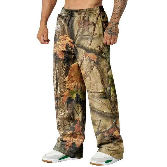 Havenx Men’s Camo Baggy Sweatpants Graphic Camouflage Sweat Pant Straight Wide Leg Elastic Waist ...