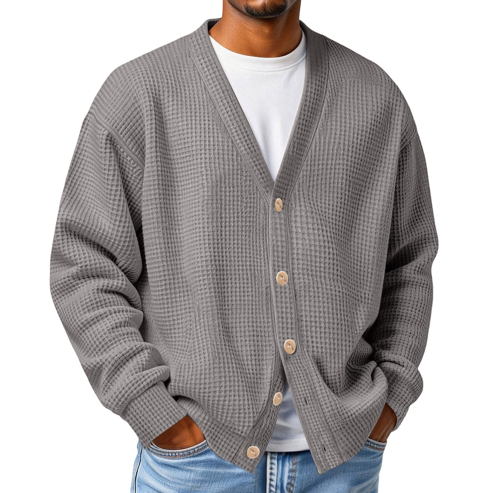 Havenx Men's Long-Sleeve Cardigan Sweater Waffle Knitted Button ...