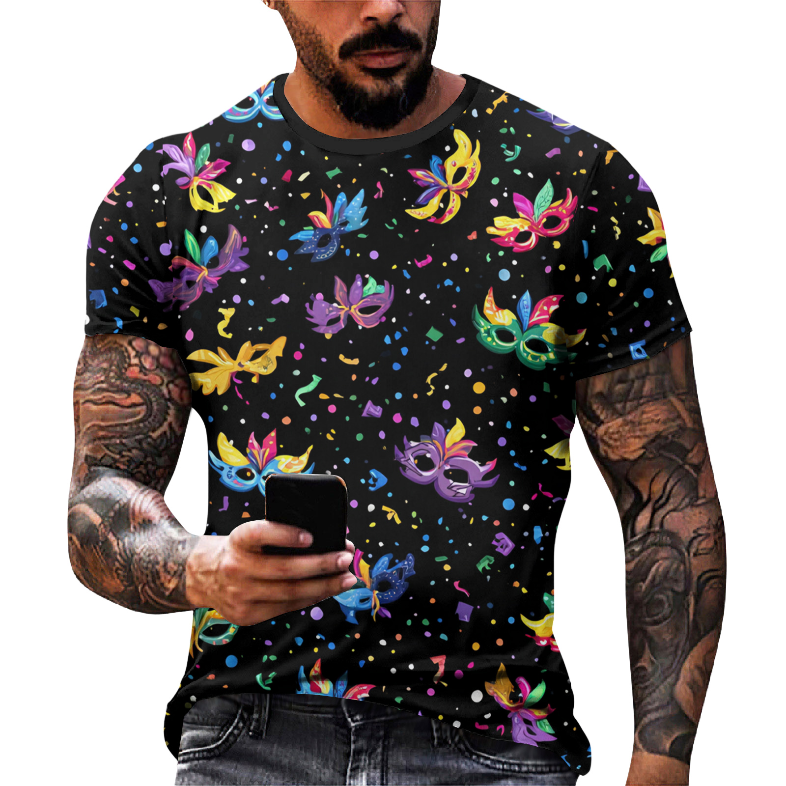 Havenx Men's Mardi Gras Shirts Crewneck Short Sleeve Pullover Sweater ...