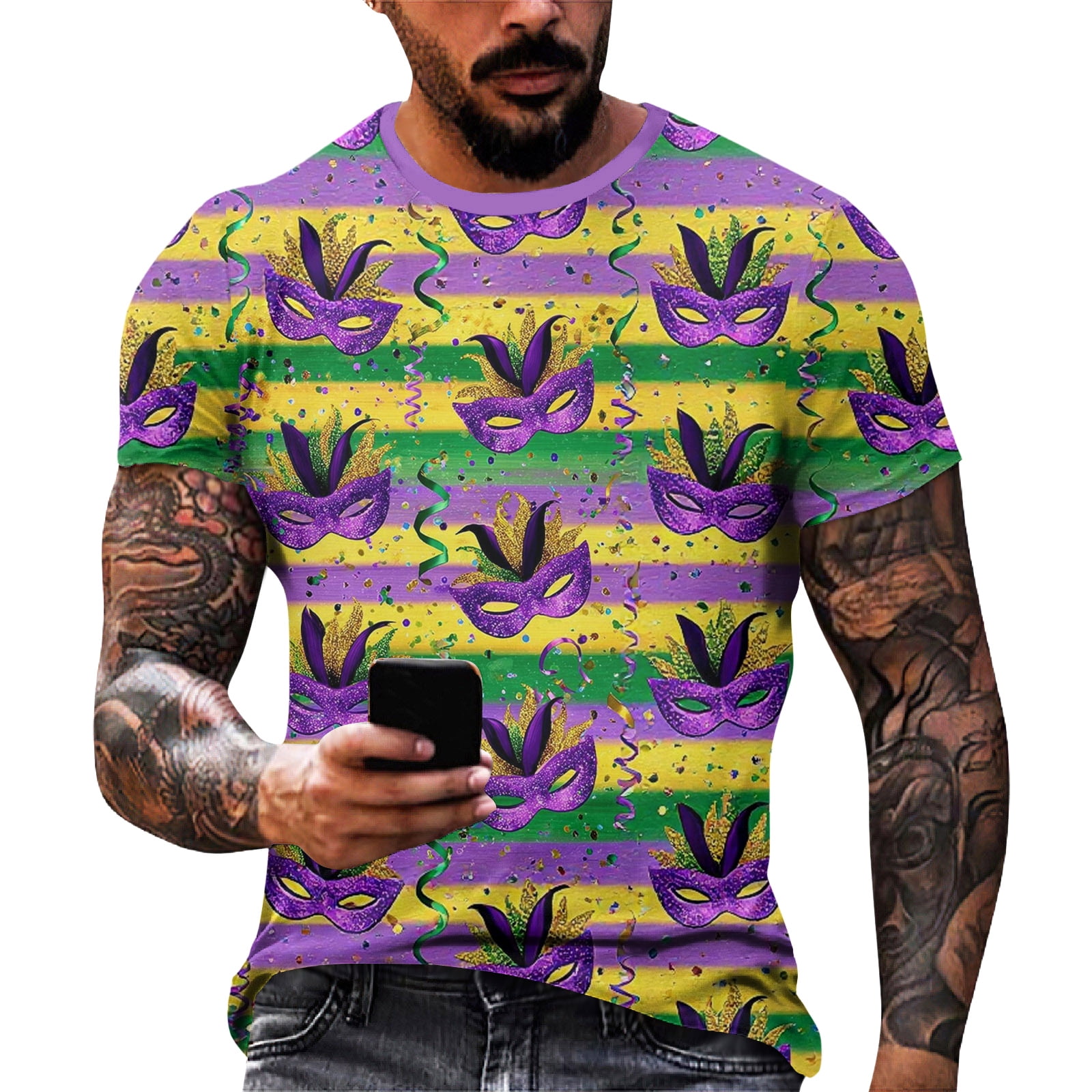 Havenx Men's Mardi Gras Sweatshirts Crew Neck Short Sleeve Sweaters ...