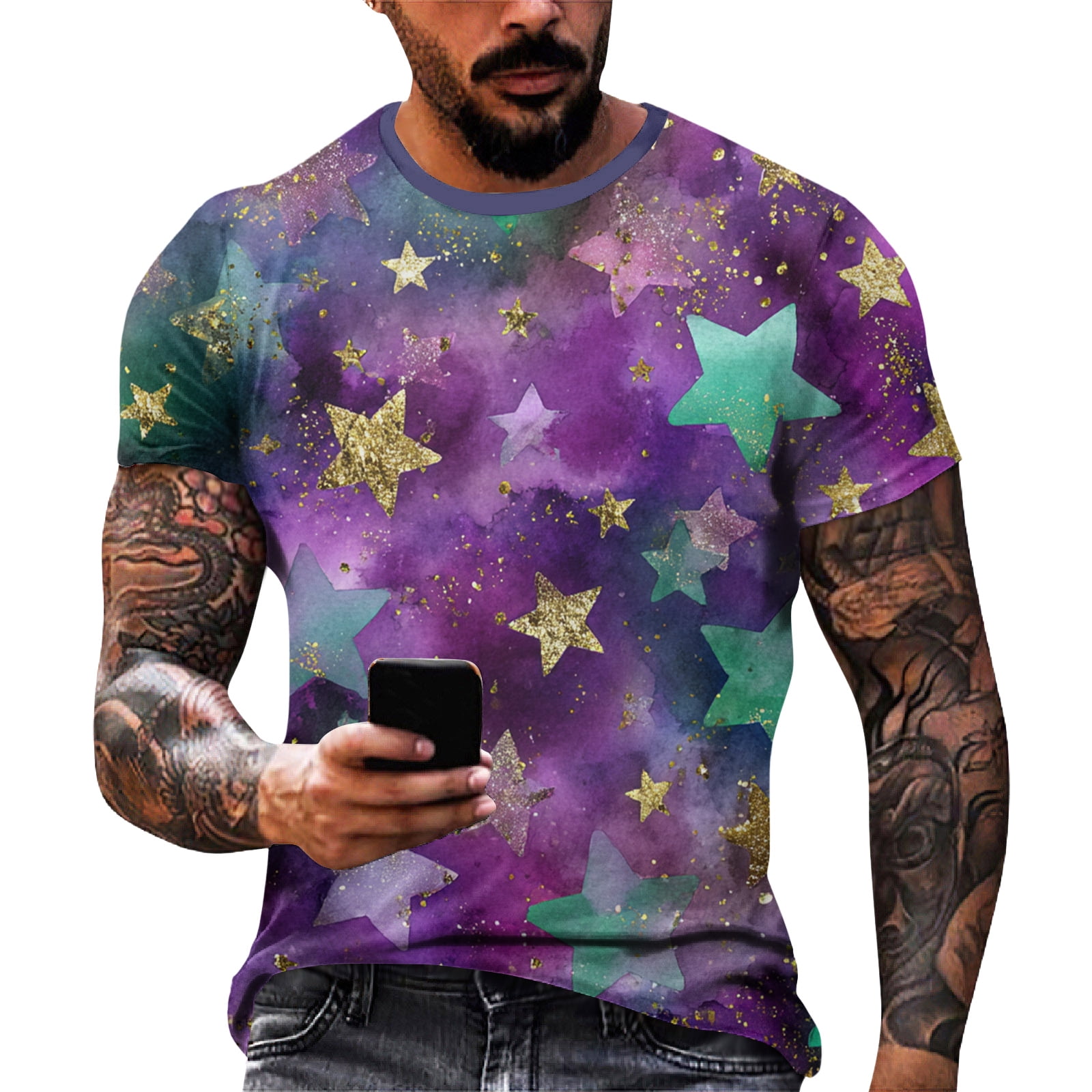 Havenx Men's Mardi Gras Sweatshirts Crewneck Short Sleeve Pullover Mask ...