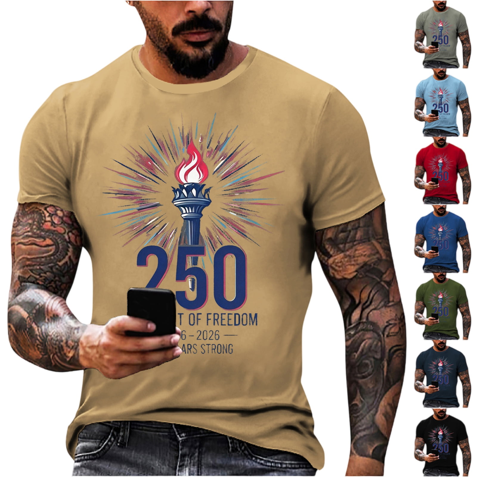 Havenx Men's Usa 250th Anniversary Shirt Liberty Torch Crew Neck Shirt ...