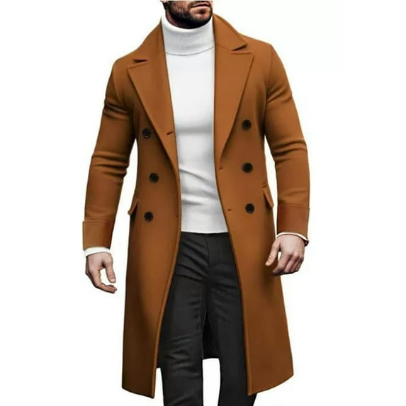 Havenx Men's Wool Blend Coat Double Brested Long Trench Coat Wool Blend ...