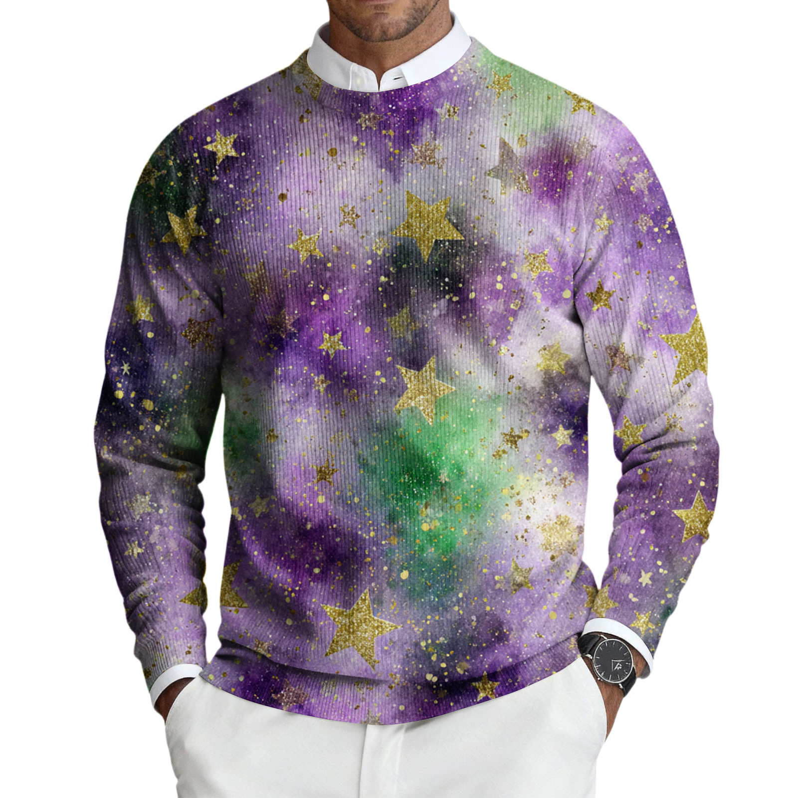 Havenx Mens Knit Sweater Crew Neck Carnival Printed Sweatshirts Long ...