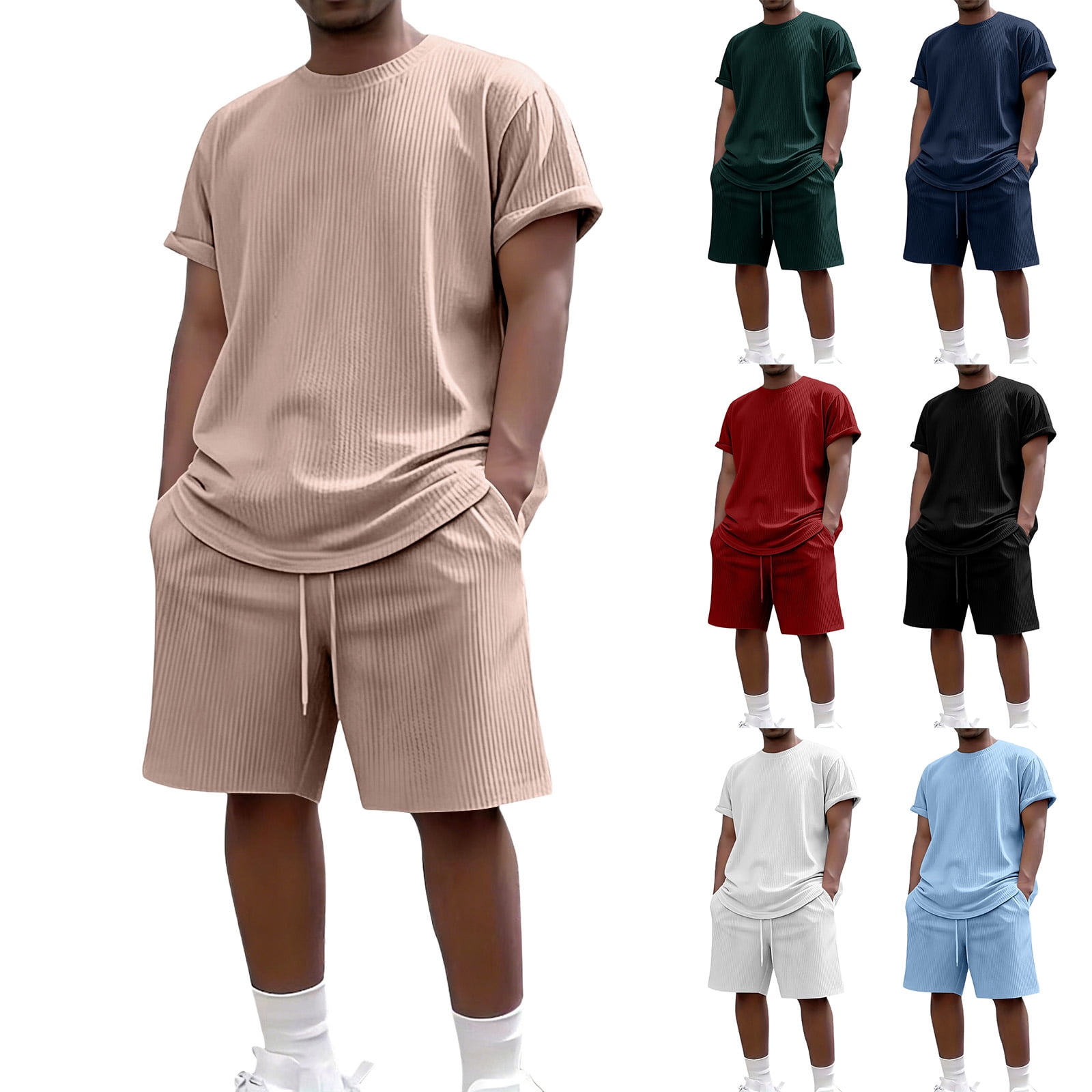Havenx Mens Short Sleeve Tracksuits Crewneck Texture T Shirt and ...