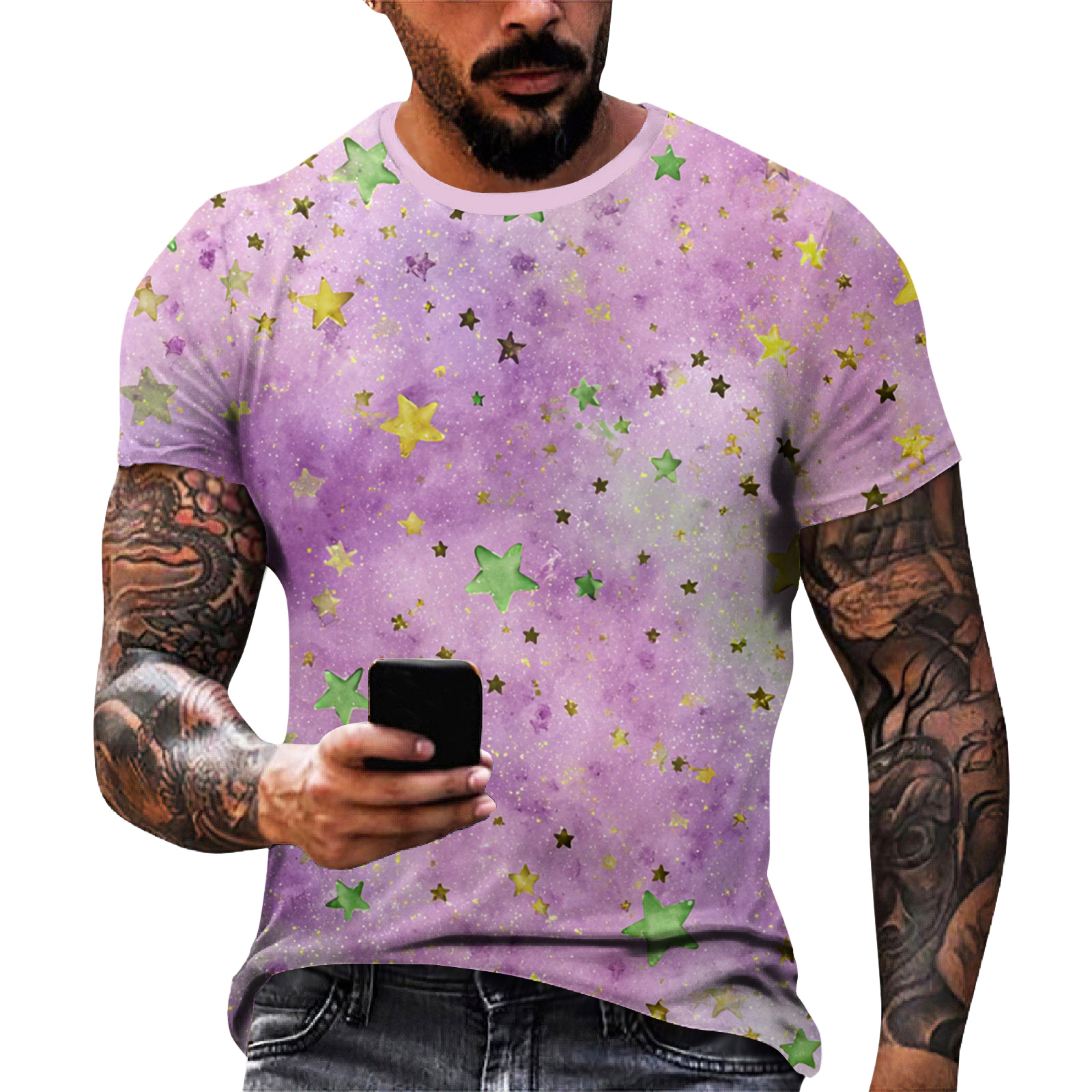 Havenx Mens Sweater Crewneck Carnival Printed Sweatshirts Short Sleeve ...