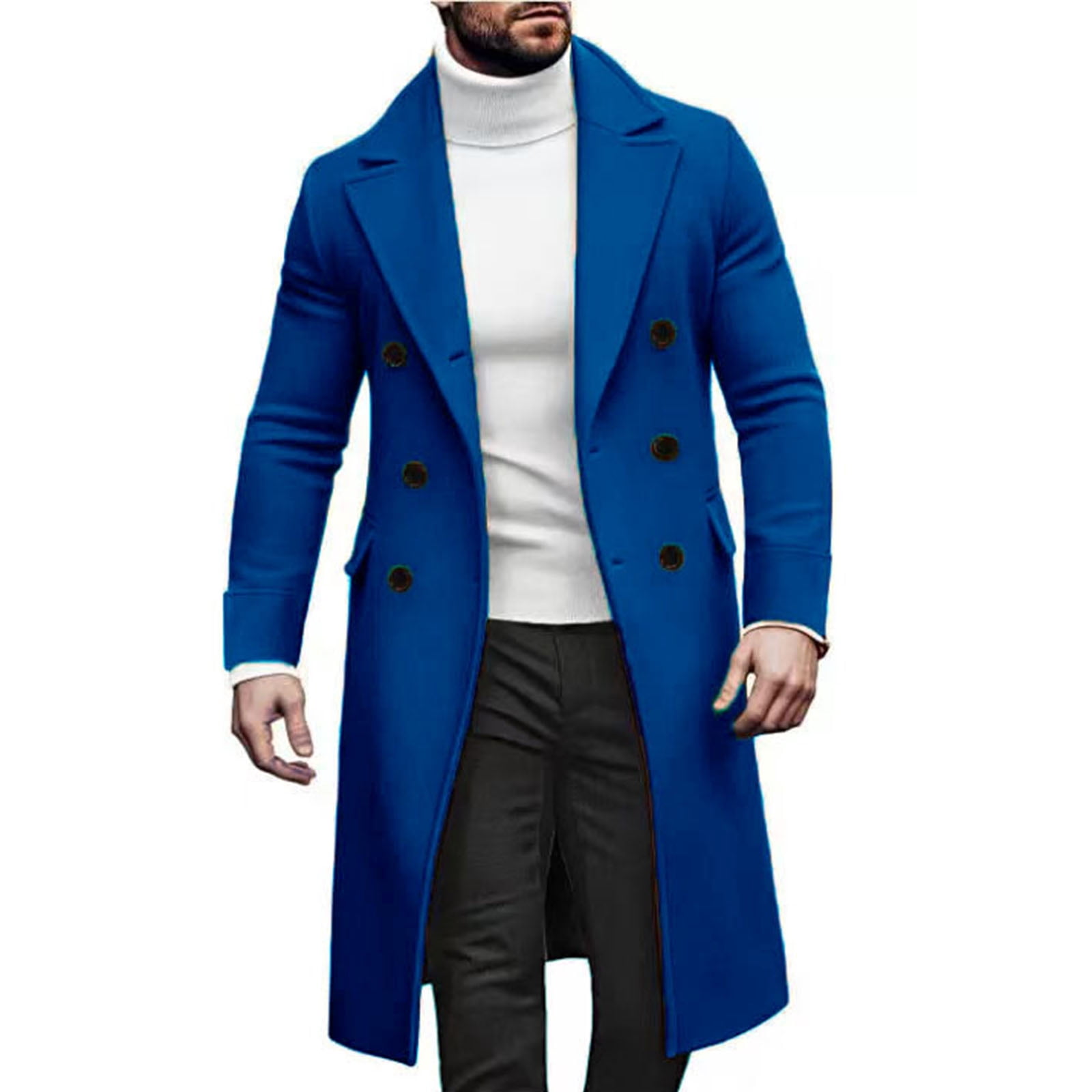 Havenx Mens Wool Blend Casual Trench Coat Single Brested Notch Lapel ...