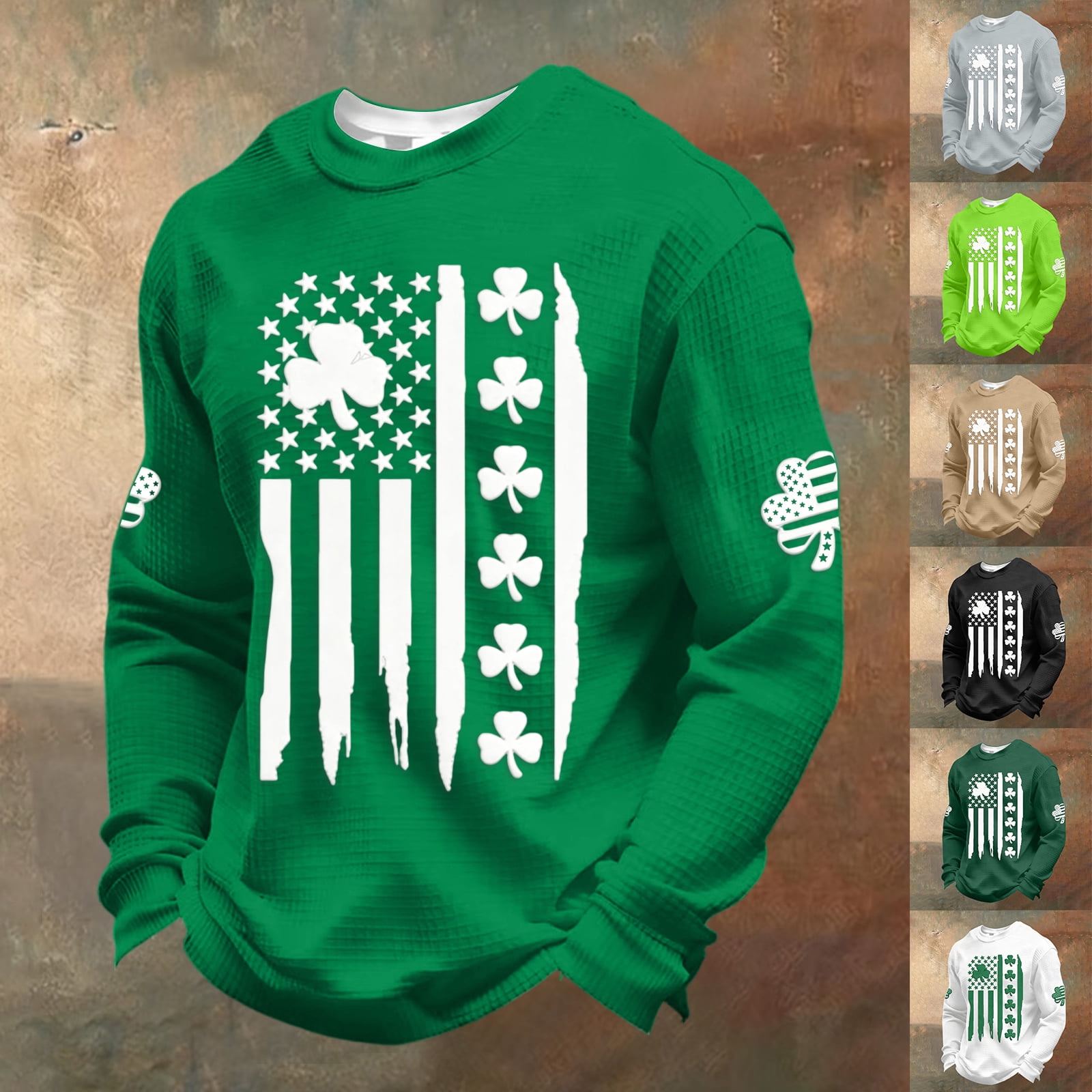 Havenx St Patrick's Day Shirt for Men Waffle Knit American Flag T ...