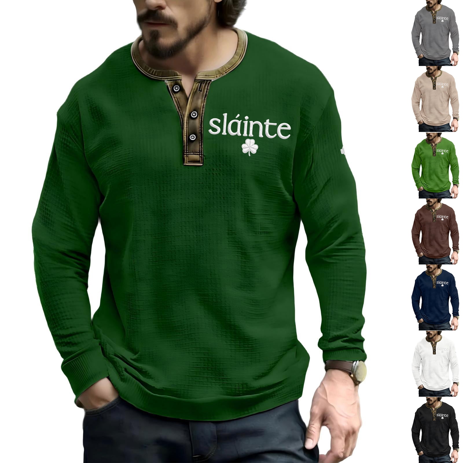 Havenx St. Patricks Day Henley Shirts for Men Waffle-Knit Irish ...