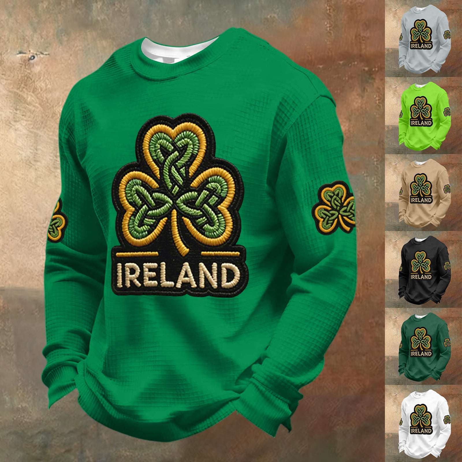 Havenx St Patricks Day Tops for Men Waffle Knit Retro Shamrock Print ...