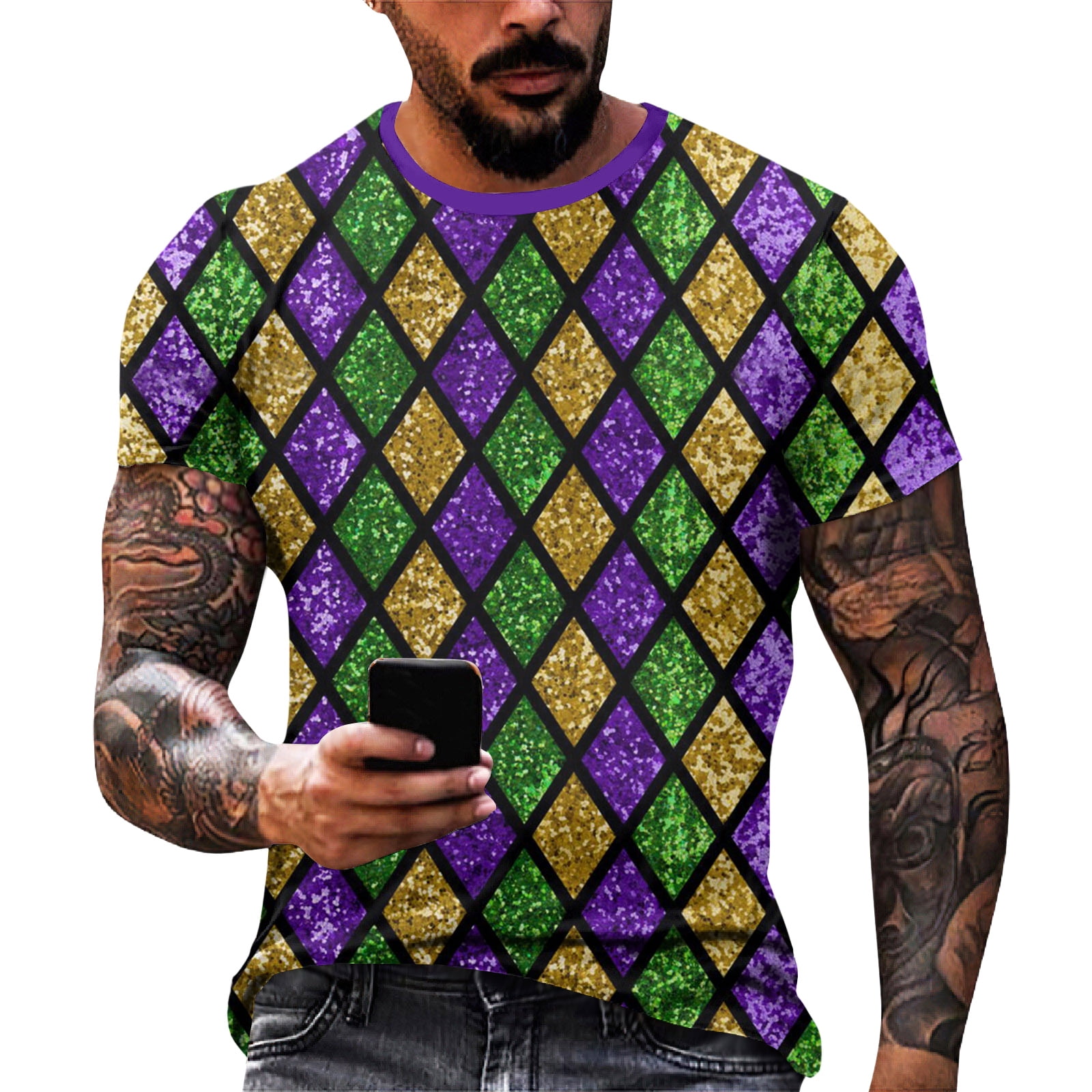 Havenx Sweater Dress for Men Round Neck Funky Mardi Gras Printed ...