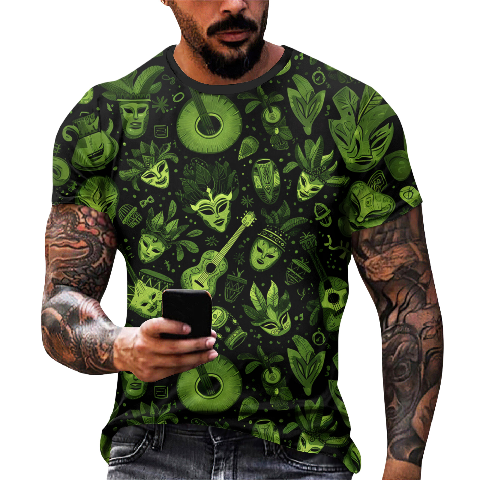 Havenx Sweater for Men Crewneck Carnival Printed Pullover Short Sleeve ...