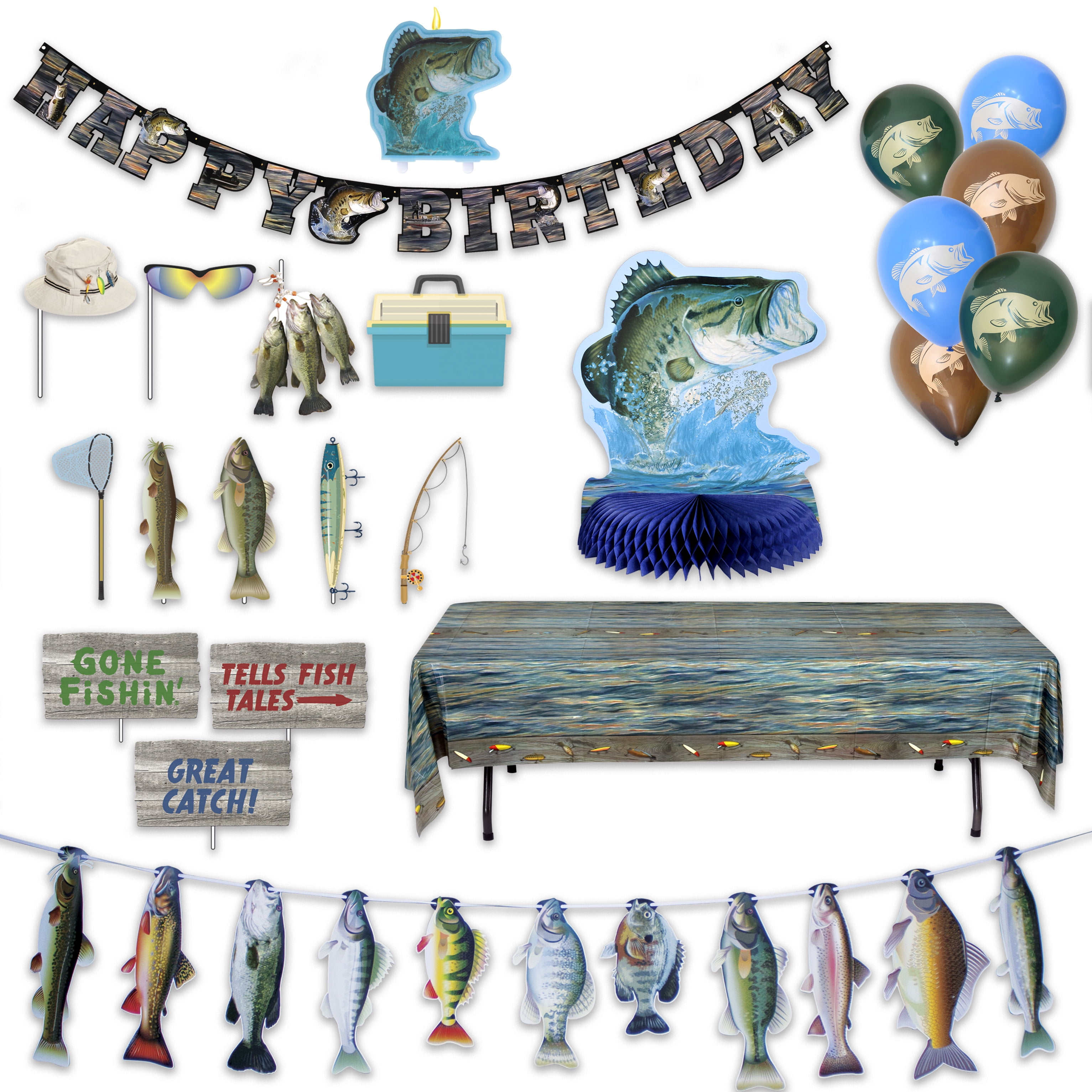 Havercamp Fishing Birthday Party Premium Decorations! Includes: 2 Big ...