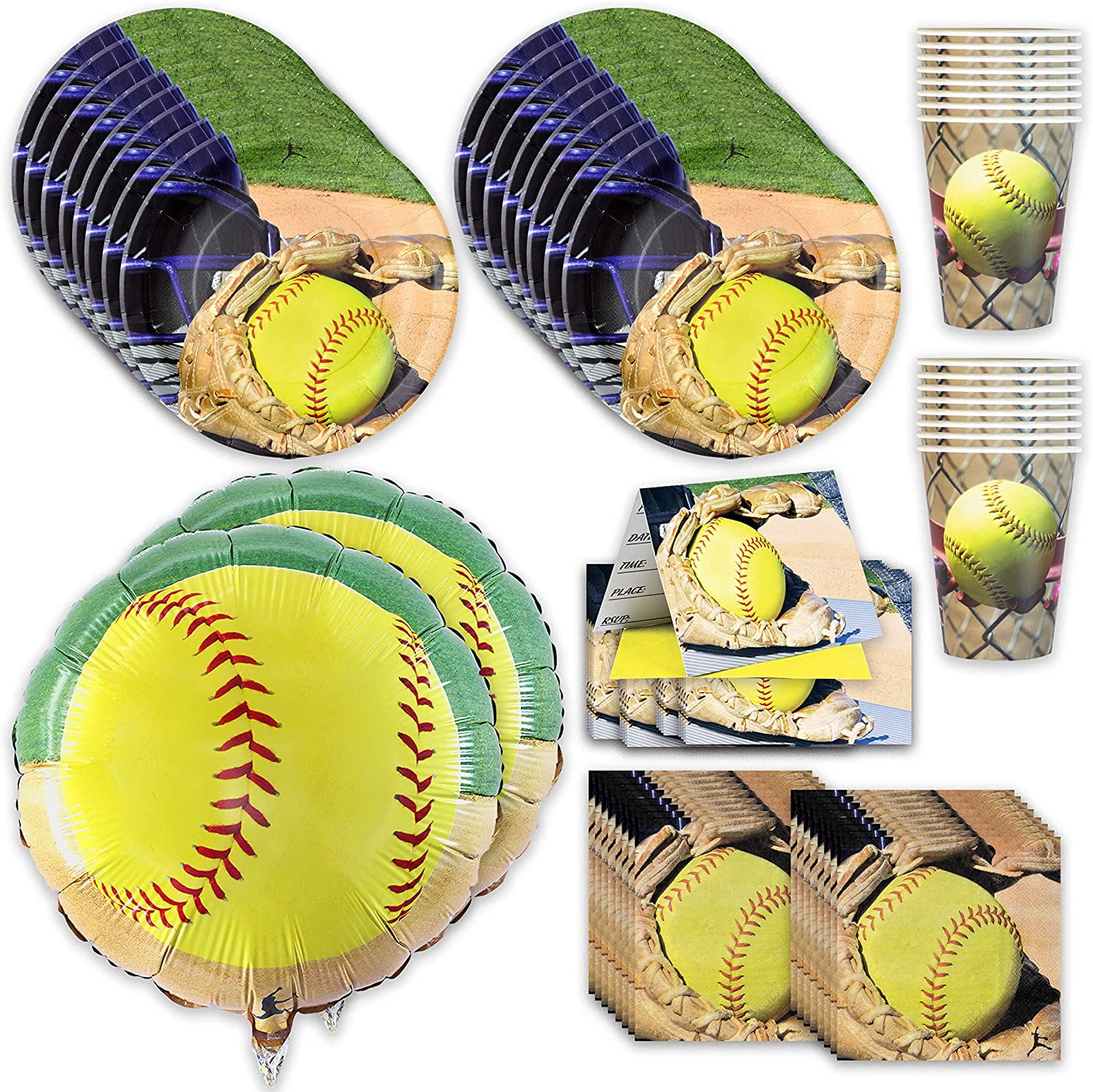 Havercamp Girls Softball Party Supplies, 16 Guests Set, Includes Plates ...