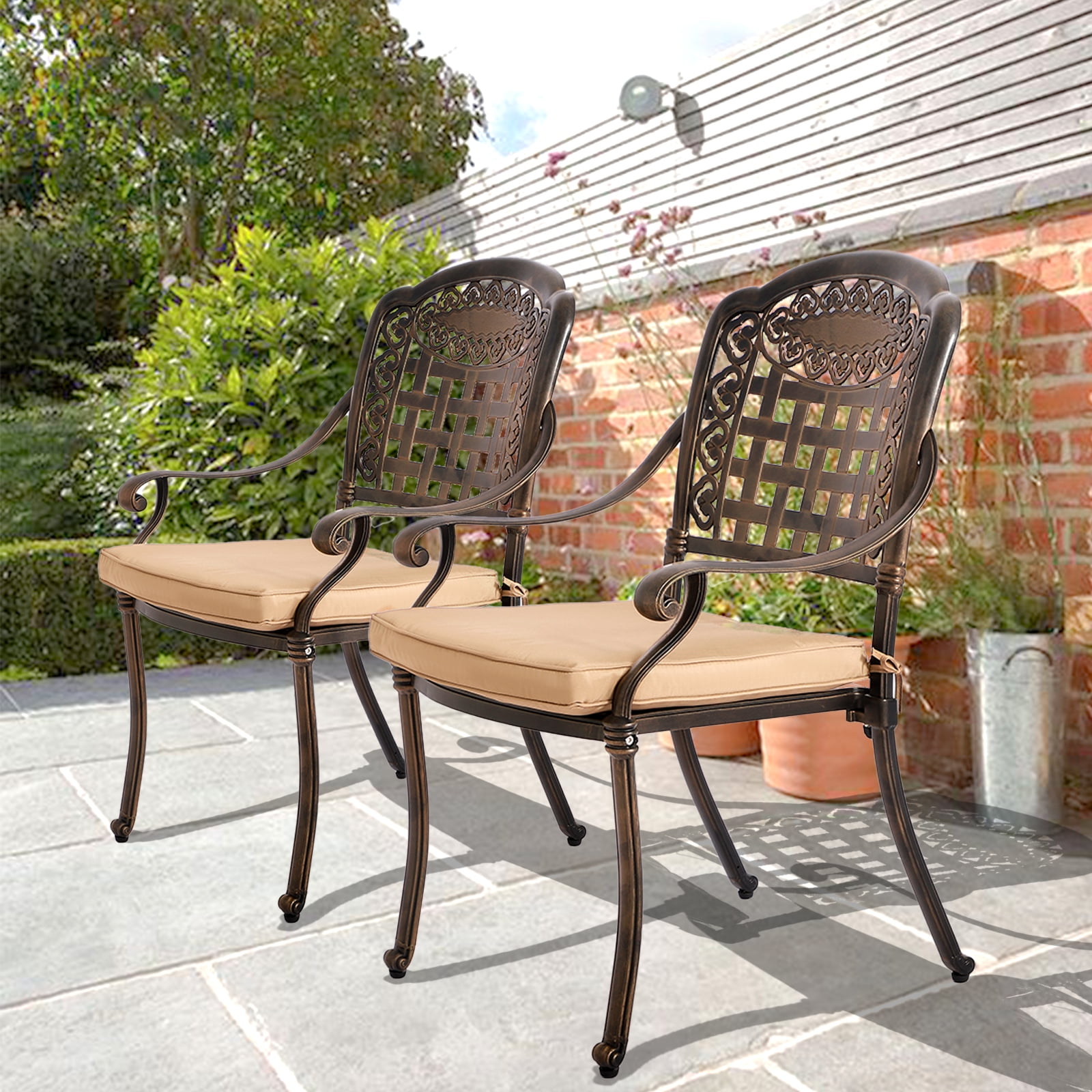Haverchair 2 Piece Outdoor Bistro Dining Chair Set Cast Aluminum Dining ...