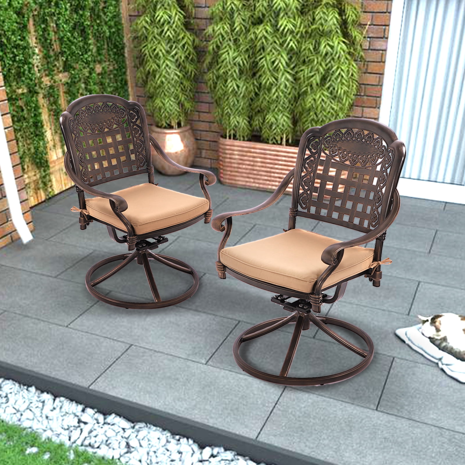 Haverchair 2 Piece Outdoor Bistro Dining Swivel Rocker Chair Set Cast ...