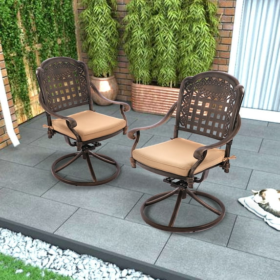 Haverchair 2 Piece Outdoor Bistro Dining Swivel Rocker Chair Set Cast ...
