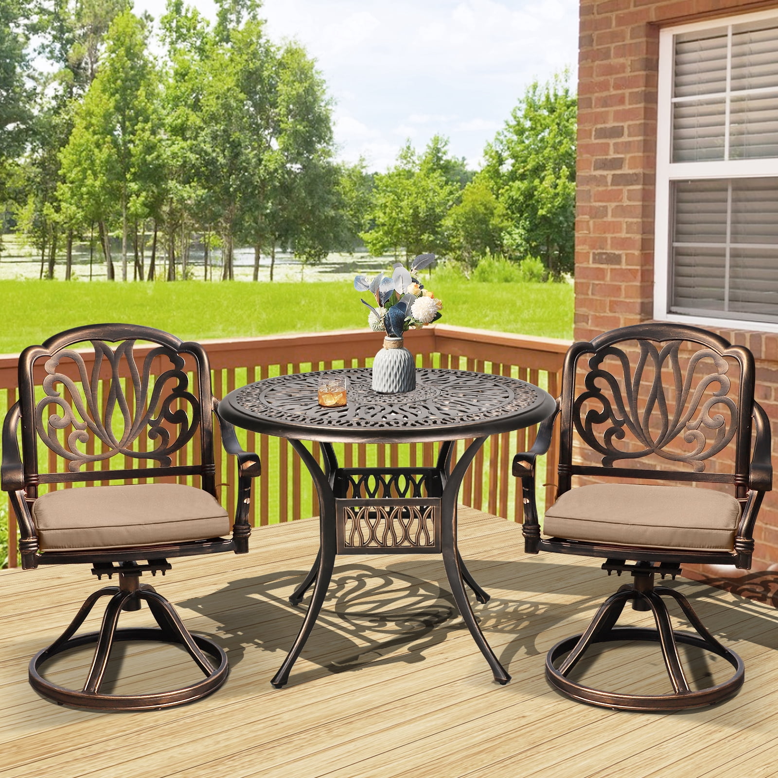 Haverchair 3 Pieces Outdoor Bistro Set, All-Weather Cast Aluminum ...