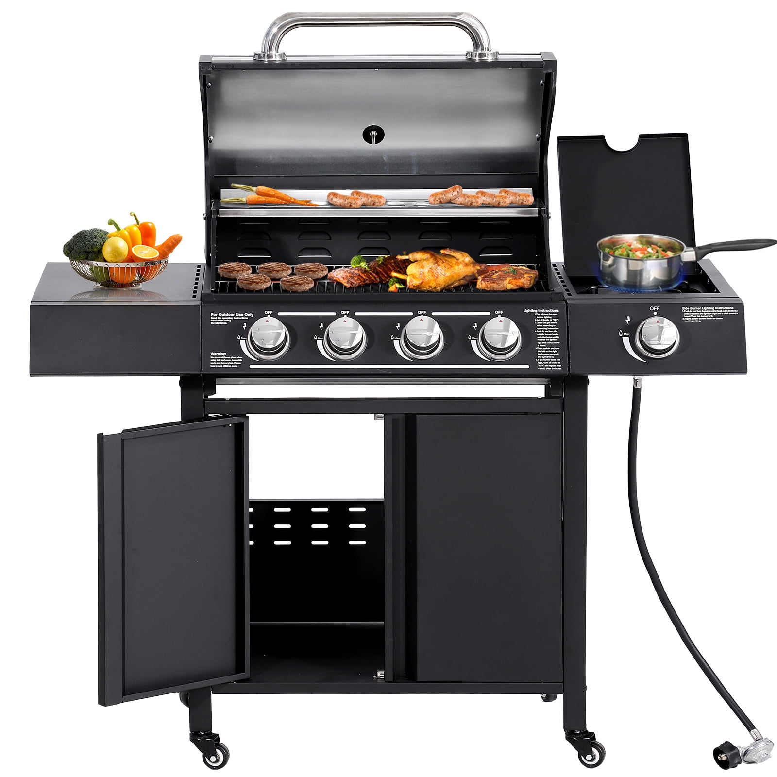 Haverchair 4-Burner Propane Gas Grill with Side Burner, 50,000 BTU ...