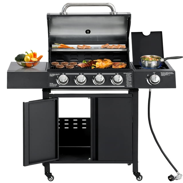 Haverchair 4-Burner Propane Gas Grill with Side Burner, 50,000 BTU ...