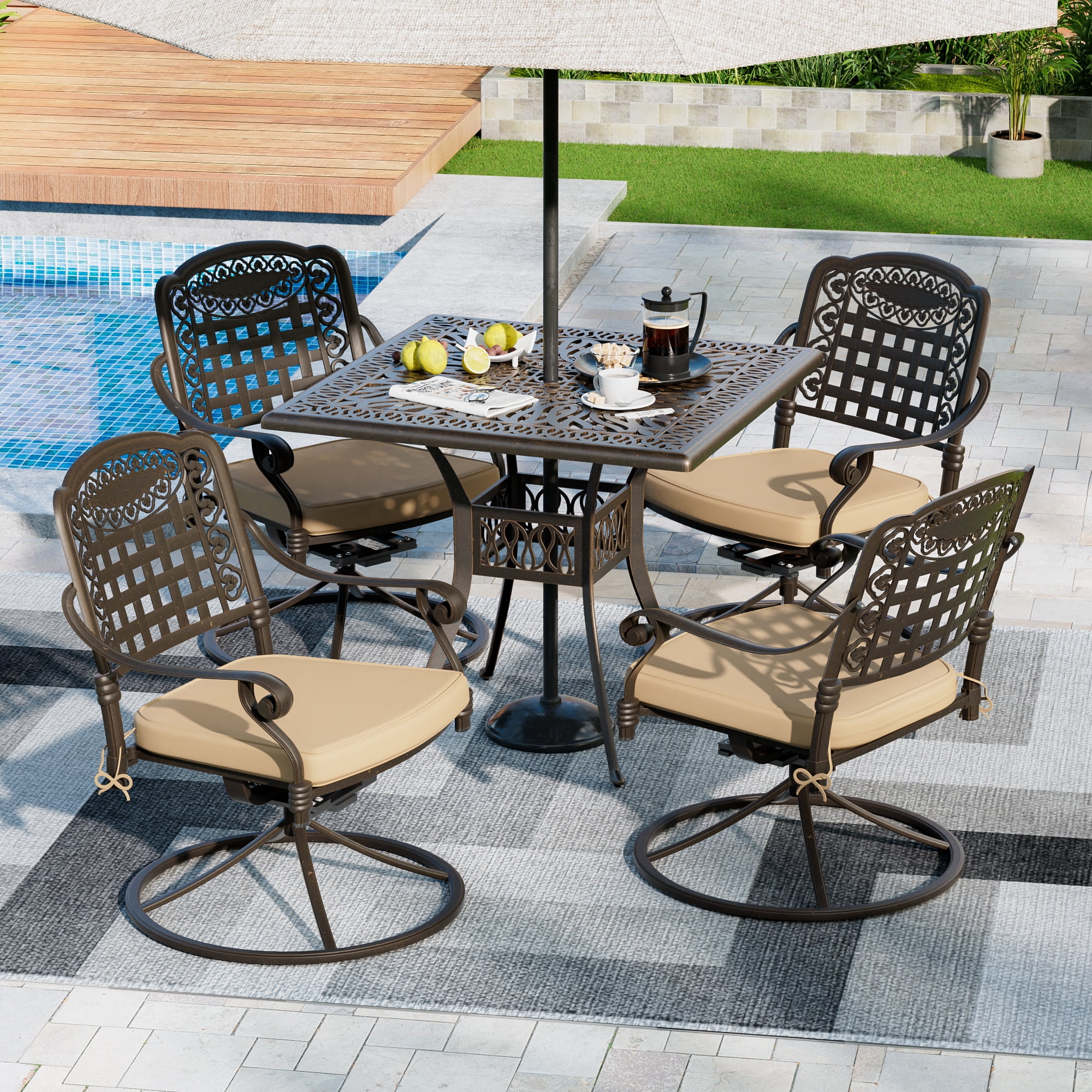 Haverchair 5 Piece Cast Aluminum Patio Dining Set Outdoor Furniture Set ...