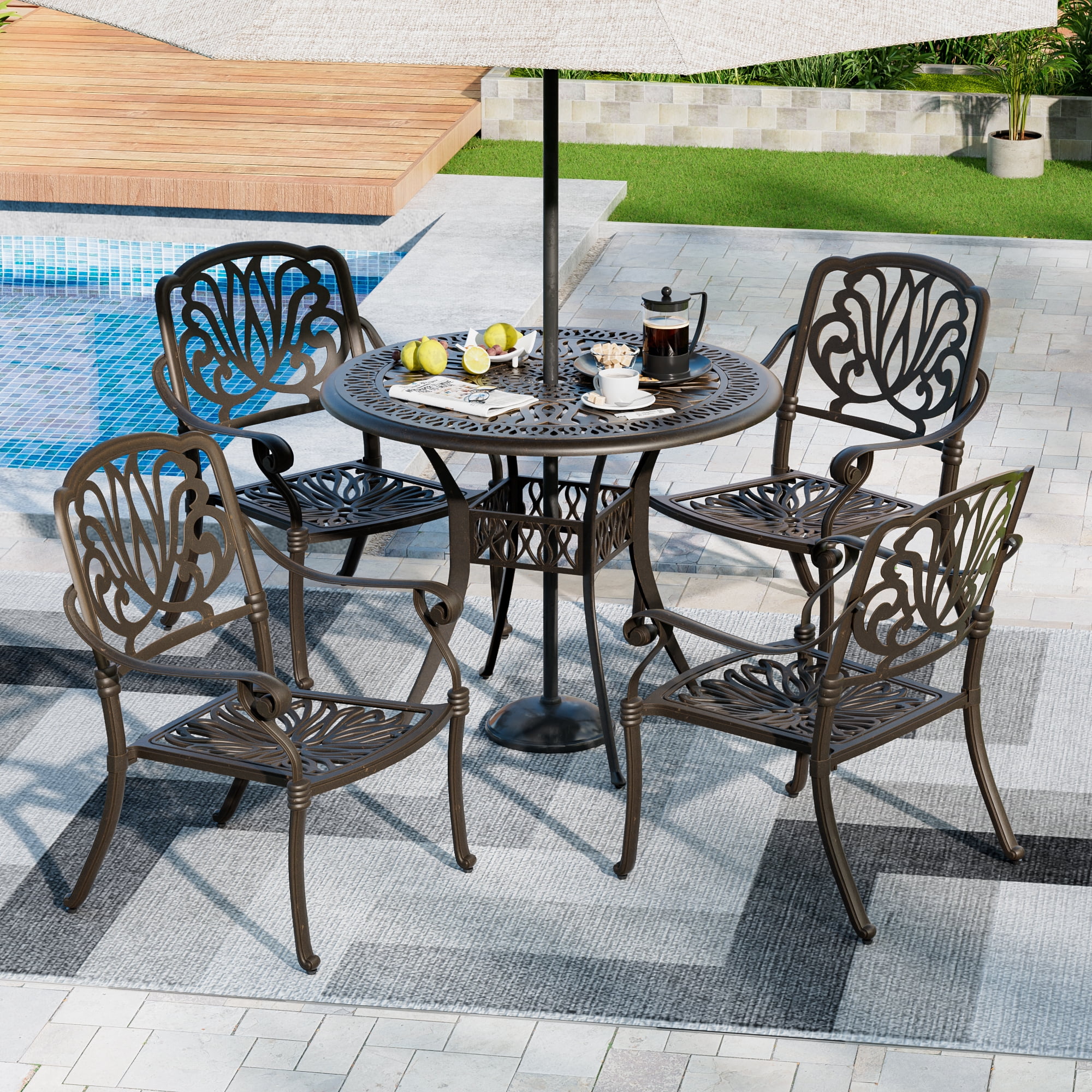 Haverchair 5 Piece Vintage Outdoor Dining Table Set, Bronze - Walmart.com