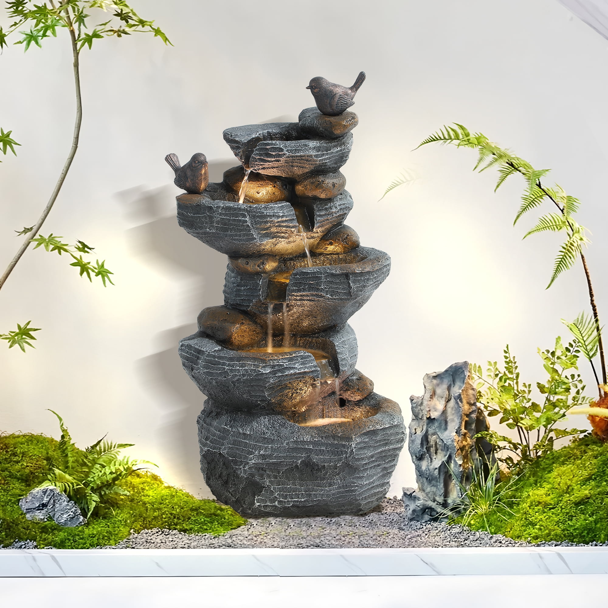 Haverchair 5-Tier Cascading Rock Outdoor Water Fountain, Garden ...