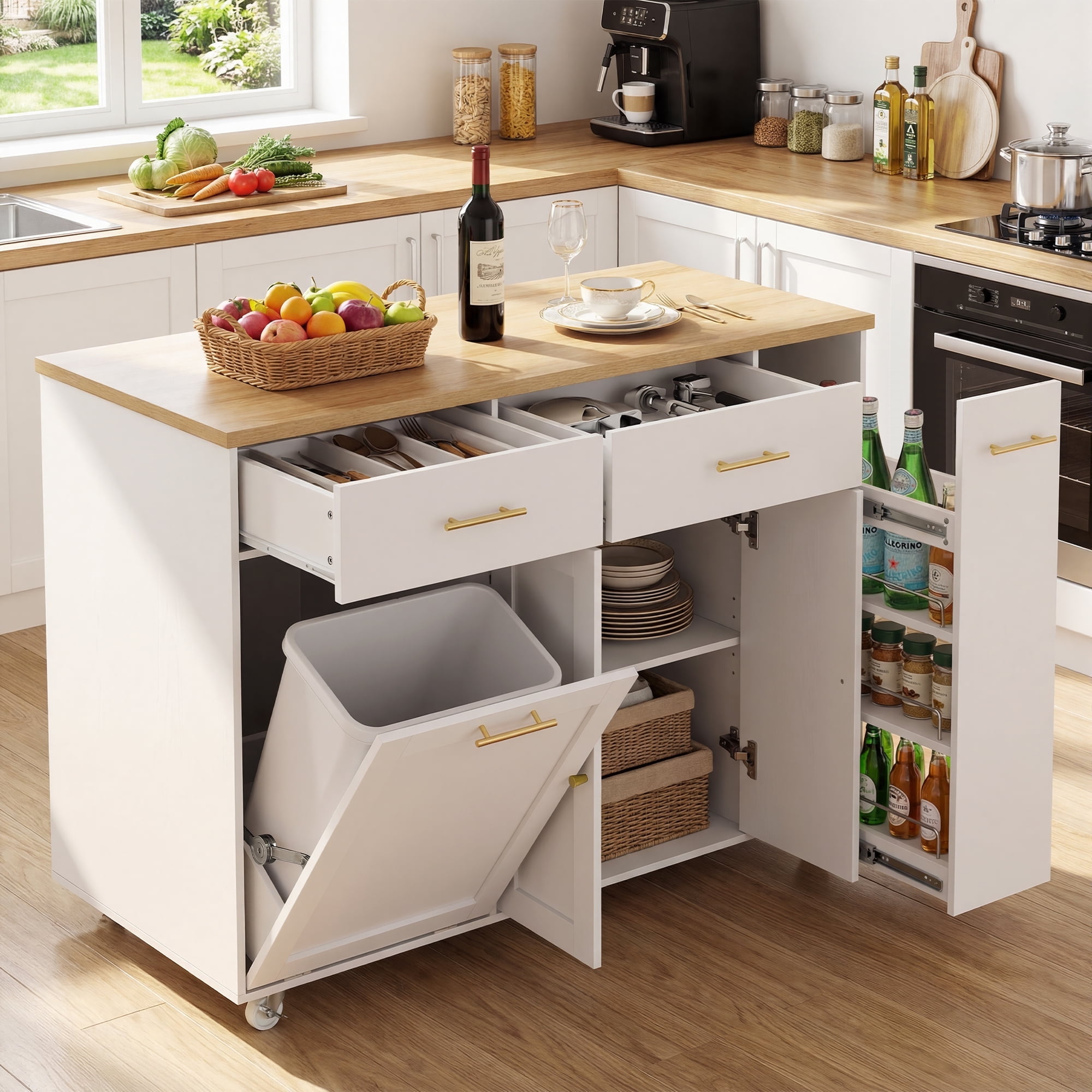 Haverchair 52" Kitchen Island with Storage on 5 Wheels, Movable Island ...