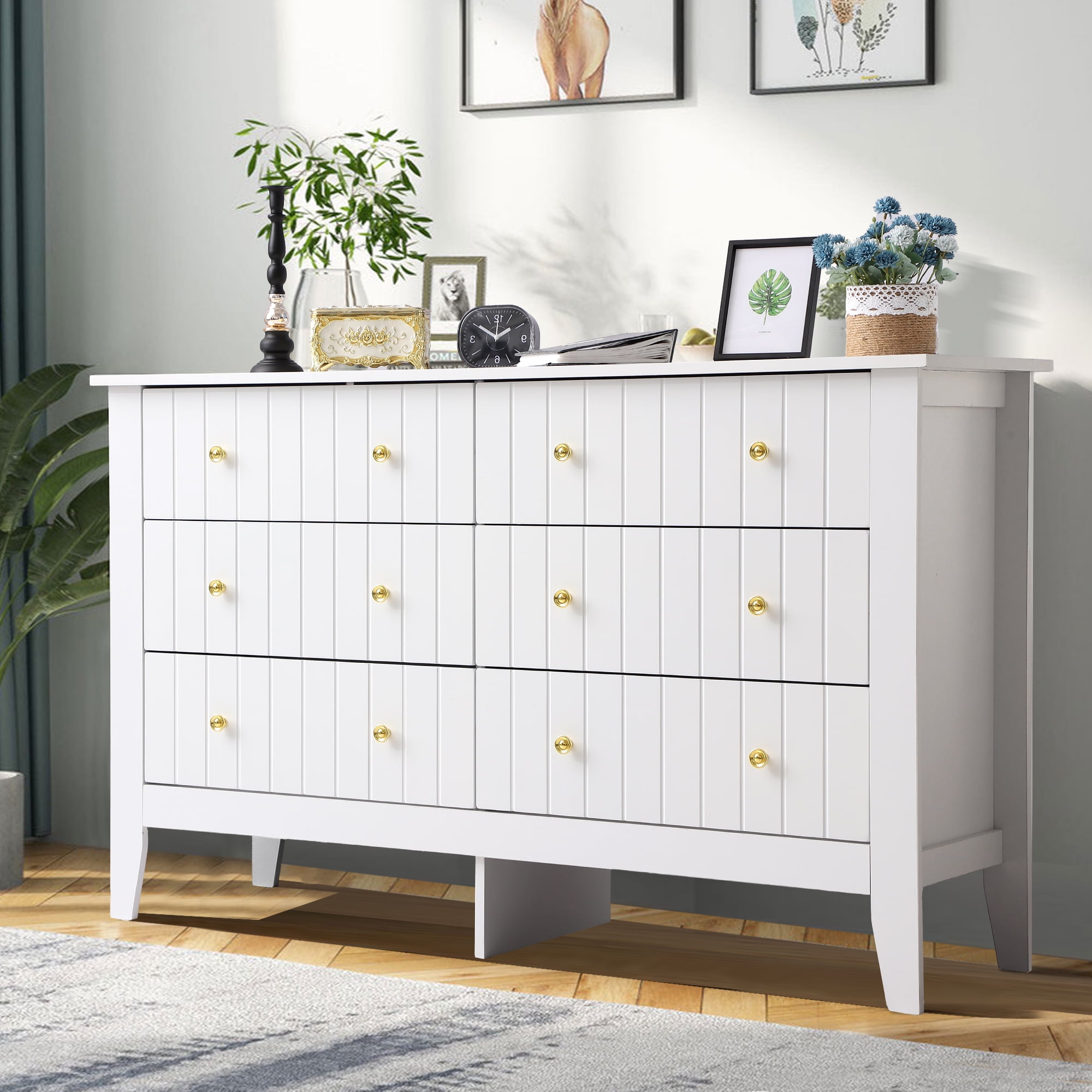 Haverchair 6 Drawer White Dresser for Bedroom, 52" Chest of Drawers ...