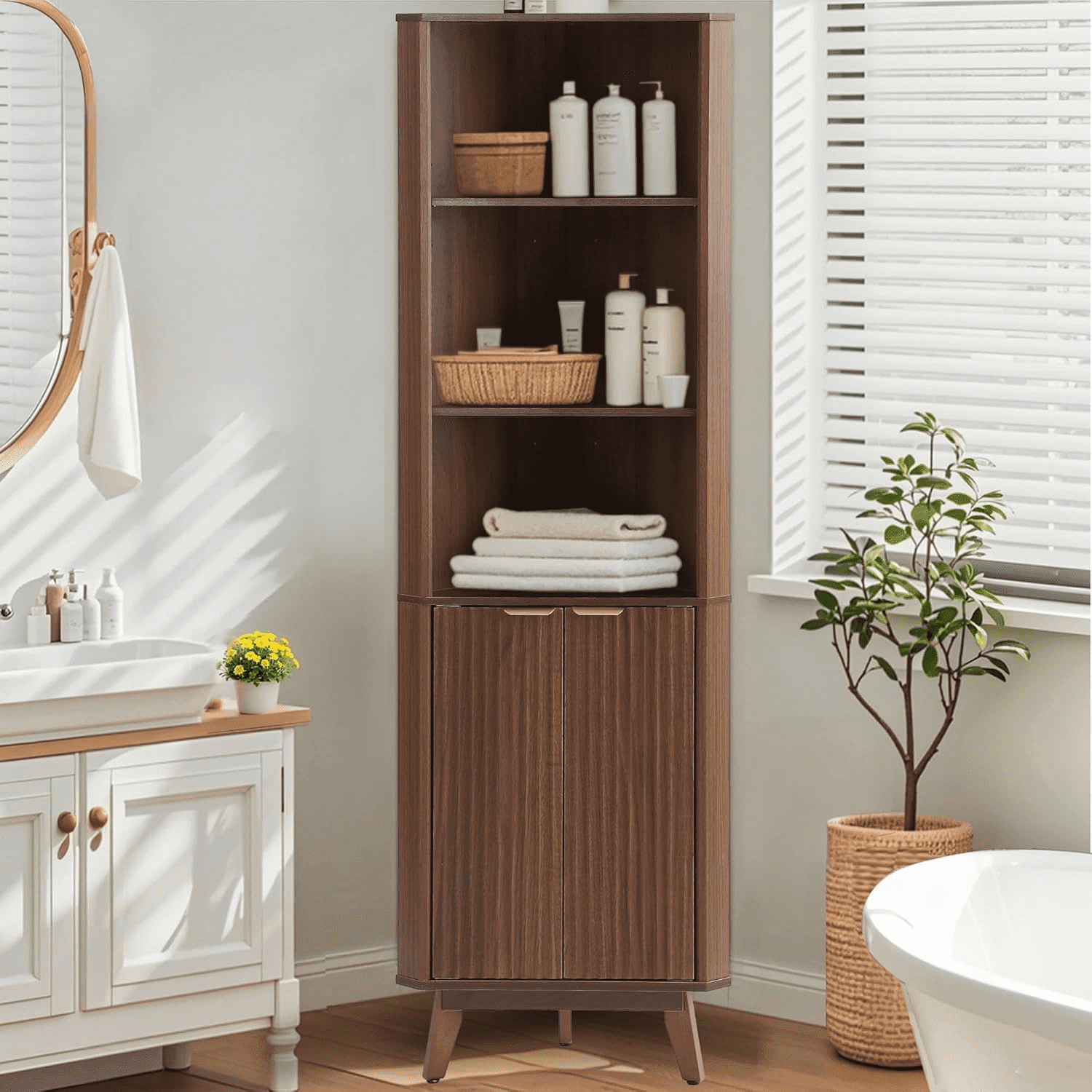 Haverchair 68" Fluted Tall Cabinet, Corner Storage Cabinet with ...