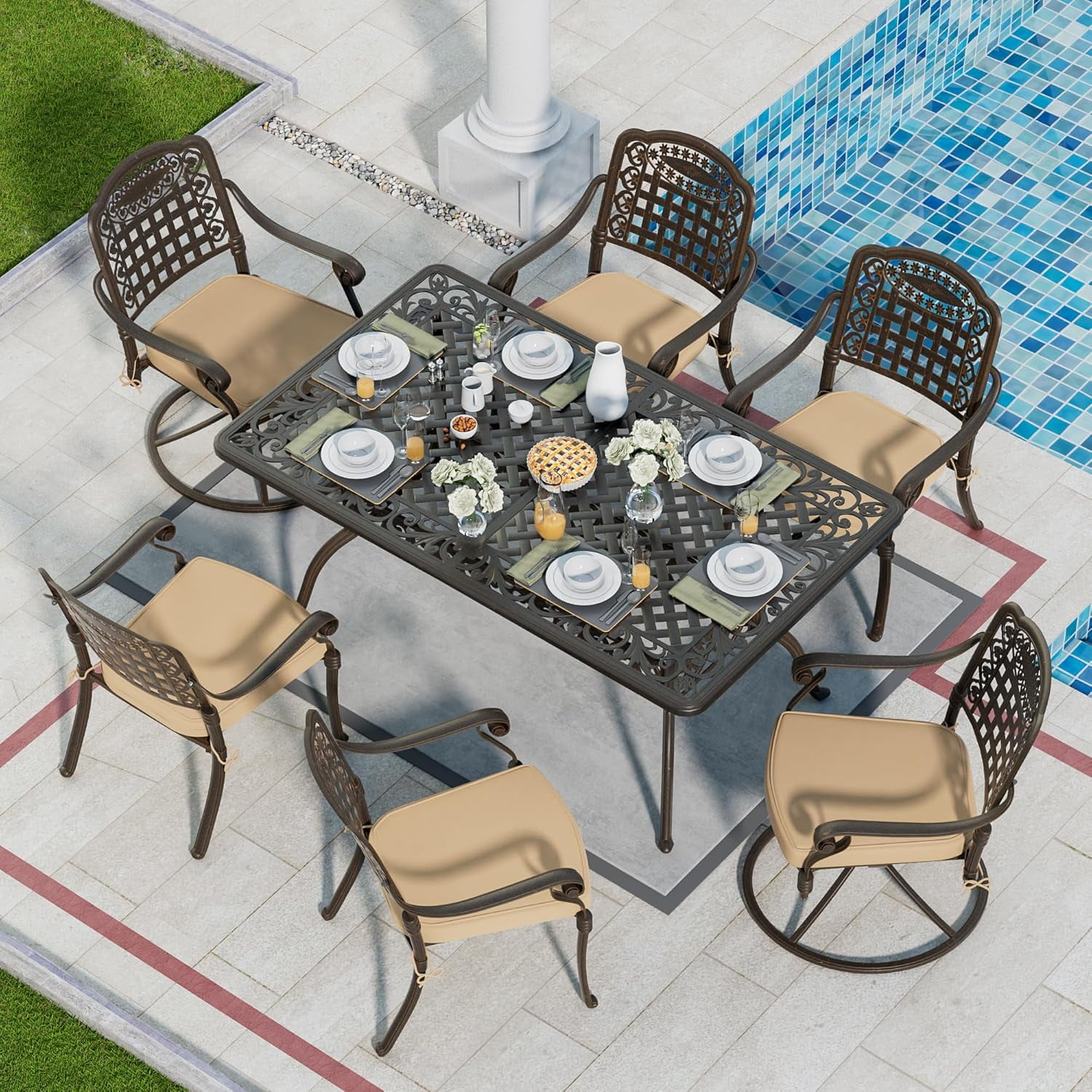 Haverchair 7-Piece Patio Dining Set, All-Weather Cast Aluminum Set ...