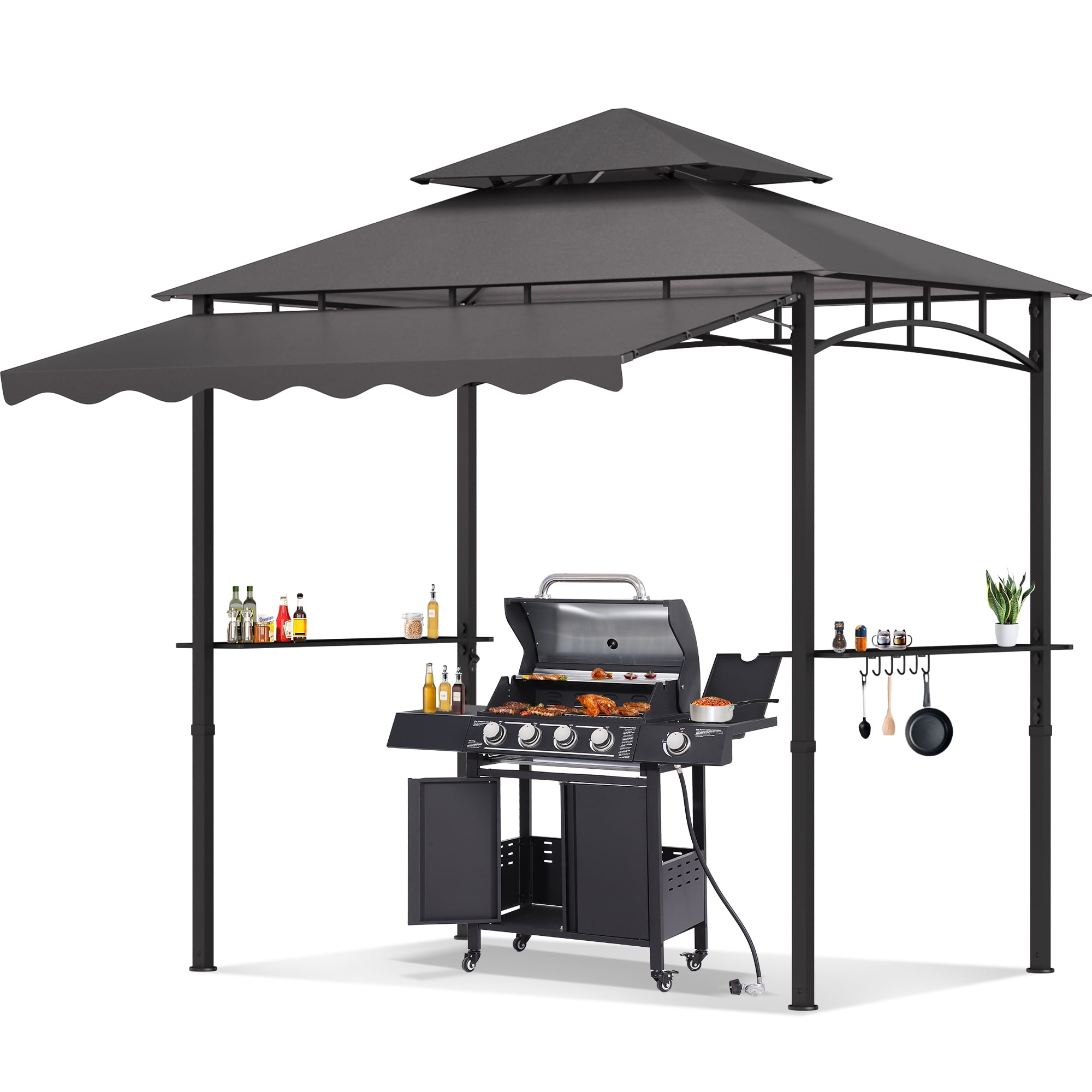 Haverchair 8x8 FT Grill Gazebo with Side Awning, 2-Tier Barbecue Canopy ...