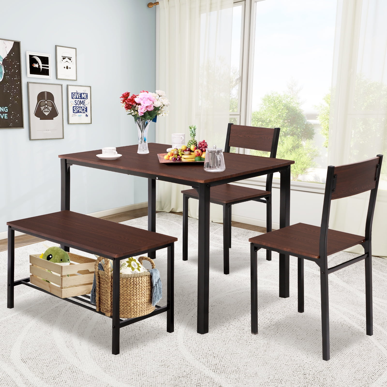 Haverchair Dining Table Set for 4, Kitchen Table Set with Storage Bench ...