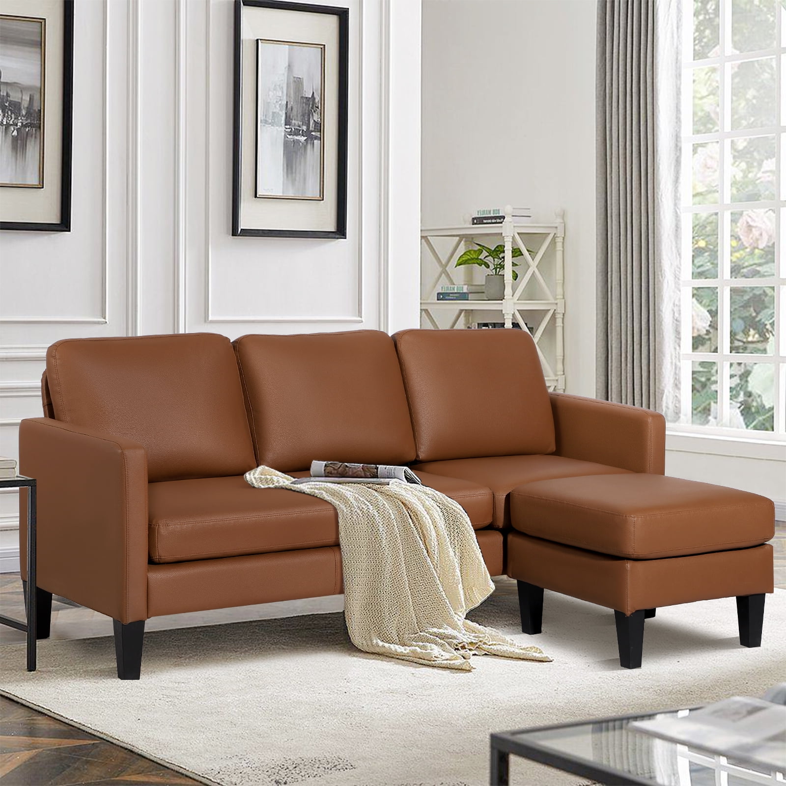 Haverchair Faux Leather Sectional Sofa, L Shaped Sofa with Reversible ...