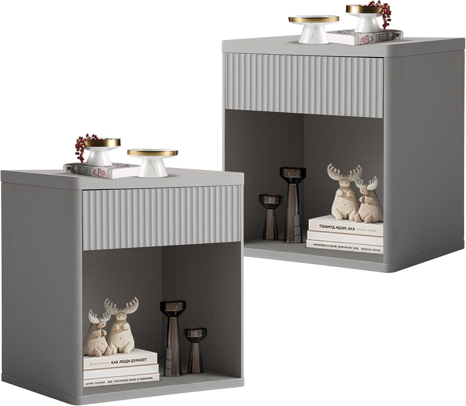 Haverchair Fluted Night Stand Set of 2, Nightstands with Drawer Storage ...
