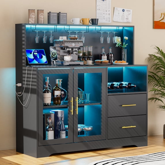 Haverchair Home Bar Cabinet with Adjustable RGB LED Light, Wine ...