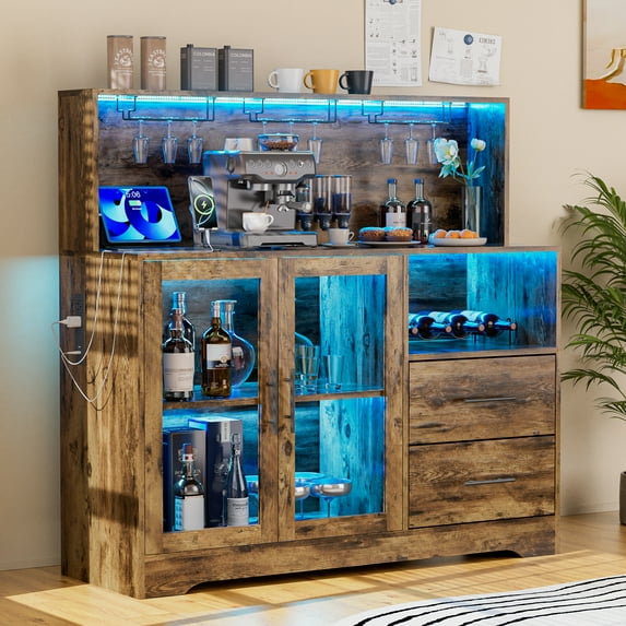 Haverchair Home Bar Cabinet with Adjustable RGB LED Light, Wine ...