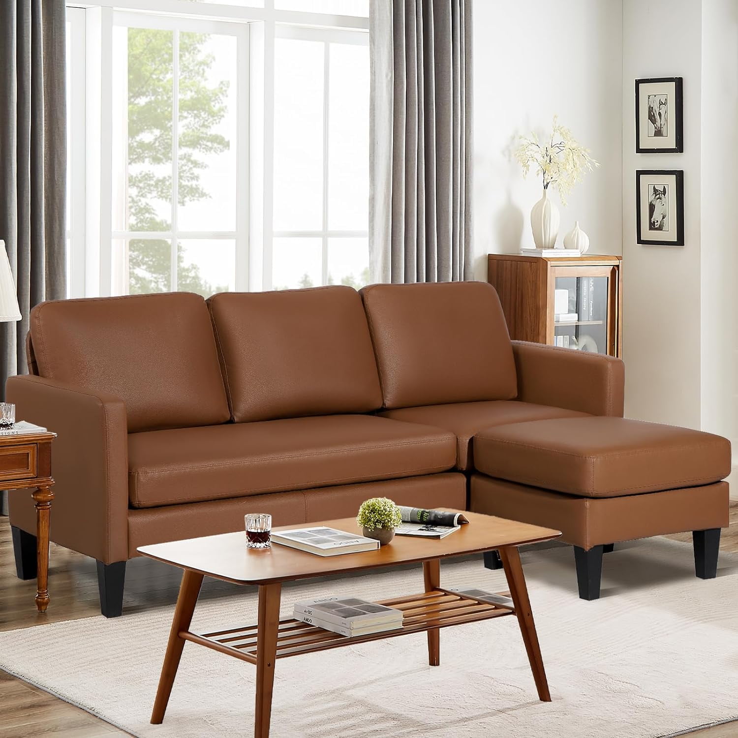 Haverchair L Shaped Leather Sectional Sofa with Chaise for Small Space ...