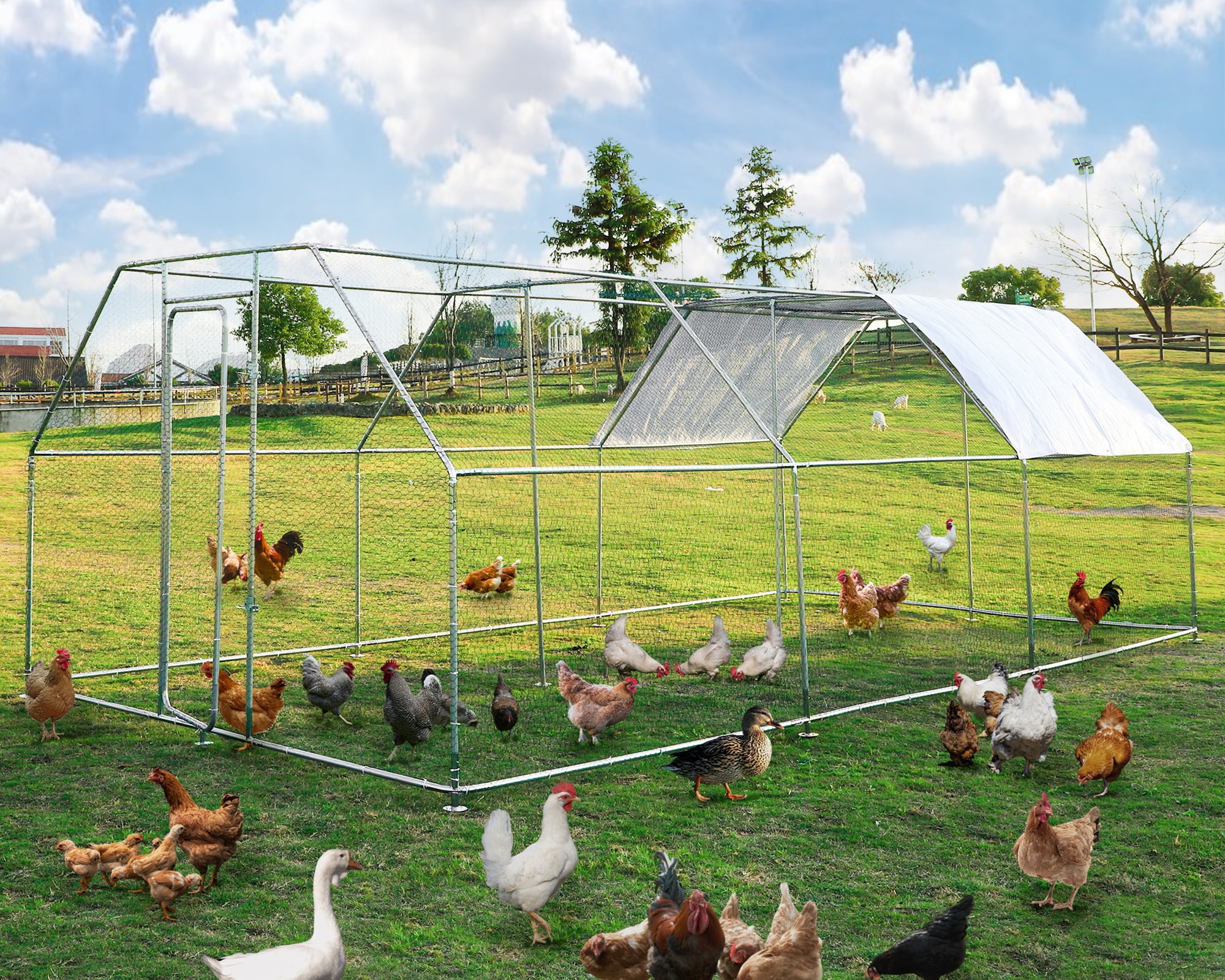Haverchair Large Chicken Coop Metal Chicken Run Walk-in Poultry Cage ...