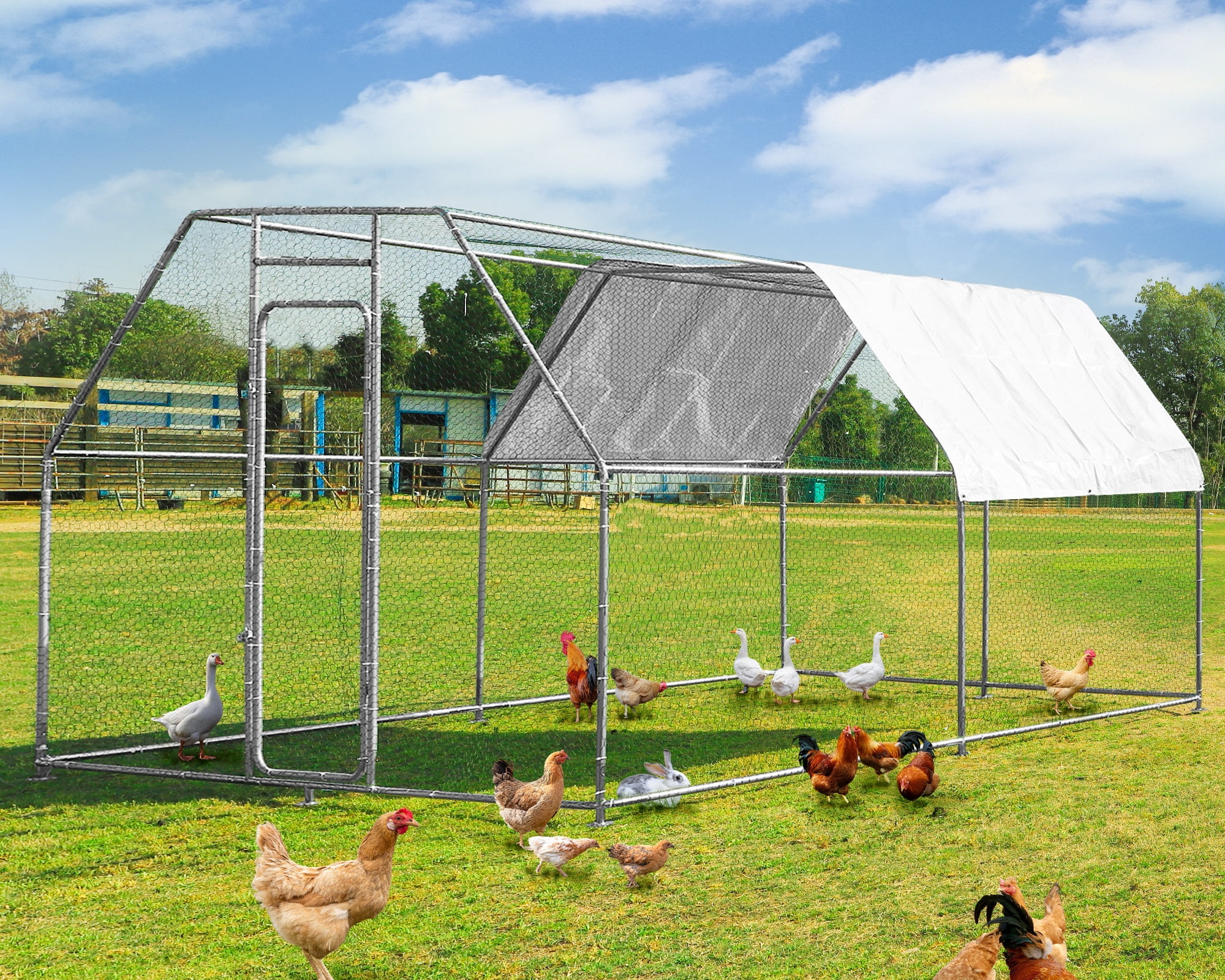 Haverchair Large Chicken Coop Metal Chicken Run Walk-in Poultry Cage ...