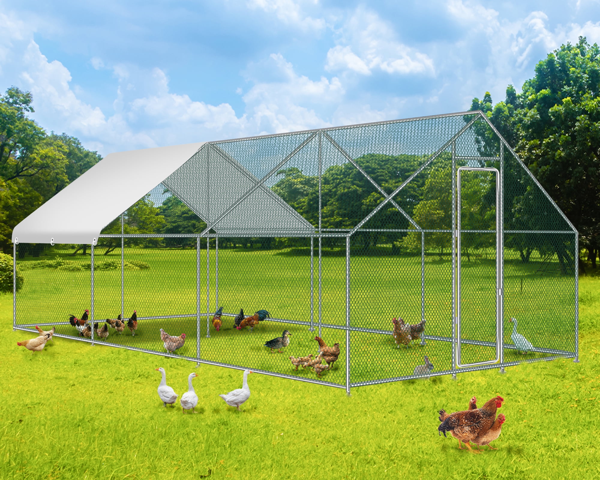 Haverchair Large Chicken Coop Walk-in Outdoor Chicken Run Metal Chicken ...