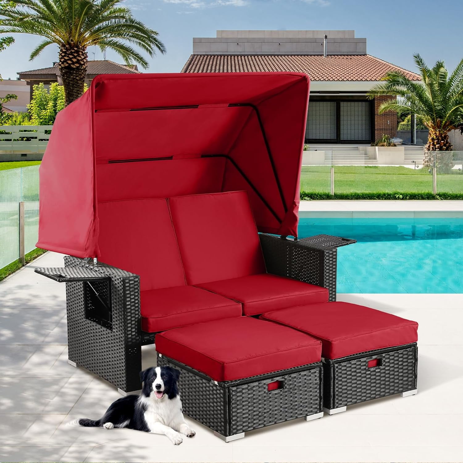 Haverchair Outdoor Furniture Sunbed with Retractable Canopy, Patio ...