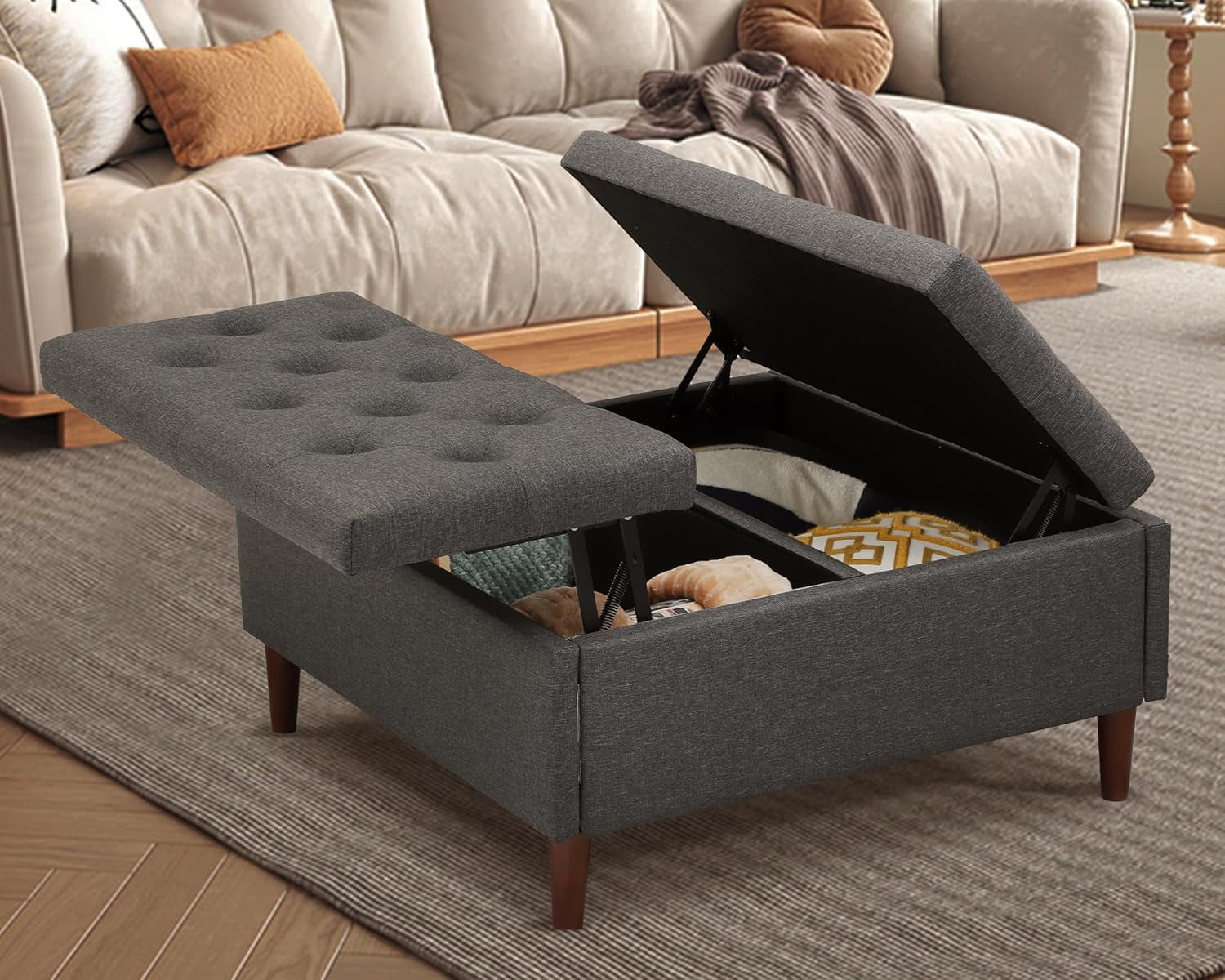 Haverchair Square Tufted Ottoman with Storage - 35.5" Large Lift-Top ...